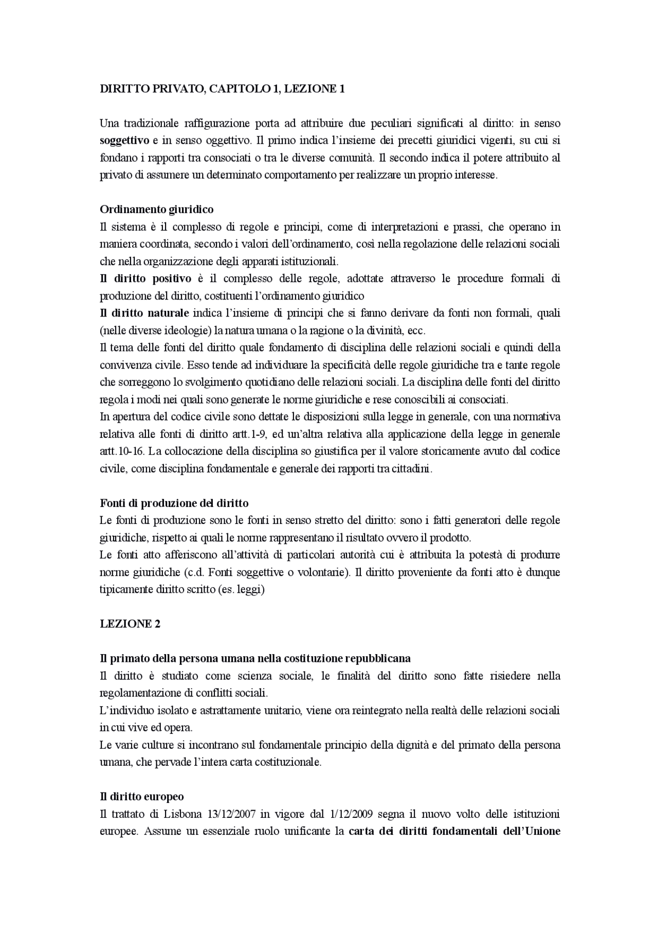 Prima parte delle lezioni di diritto privato - Docsity