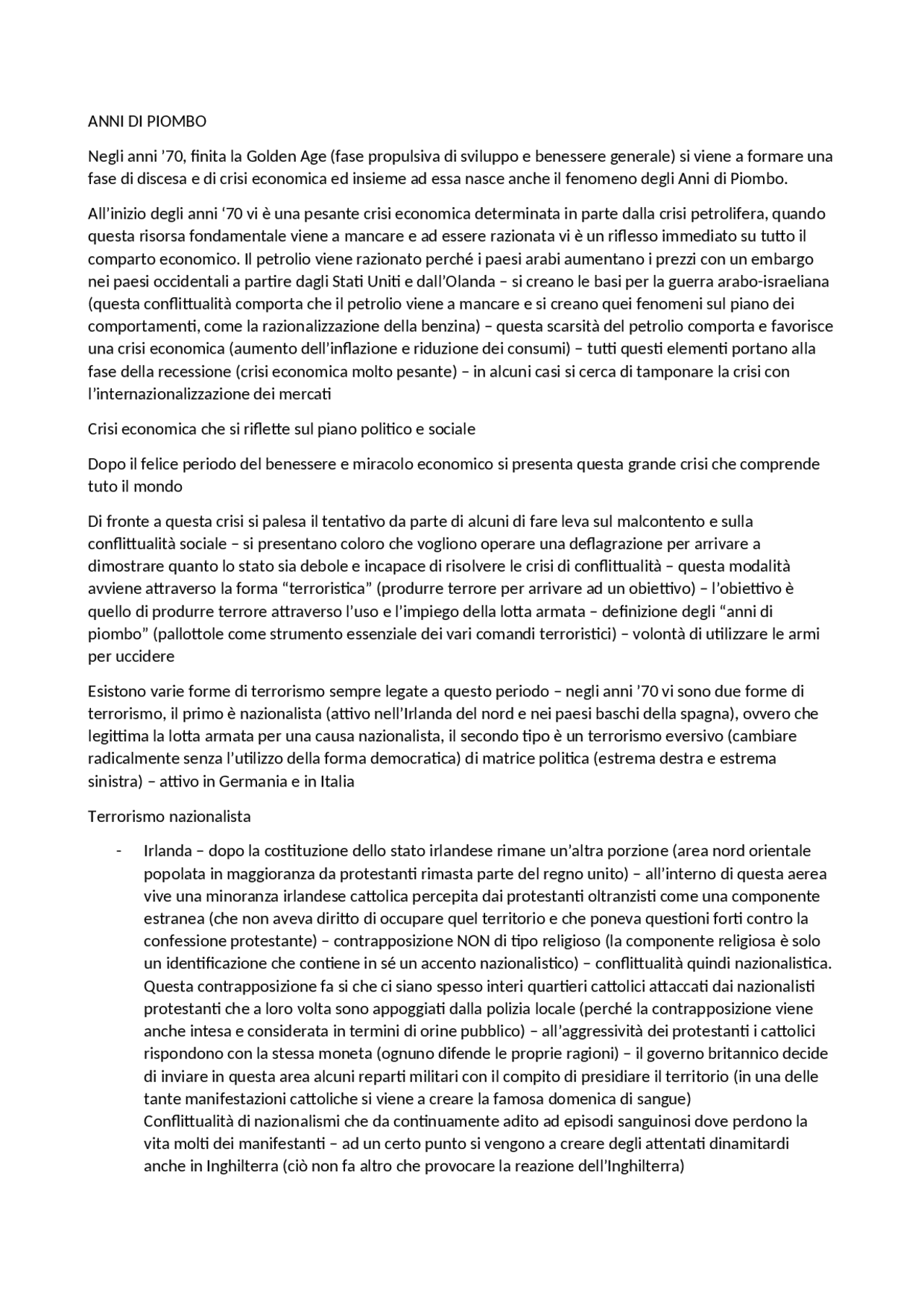 Anni Di Piombo Storia Docsity