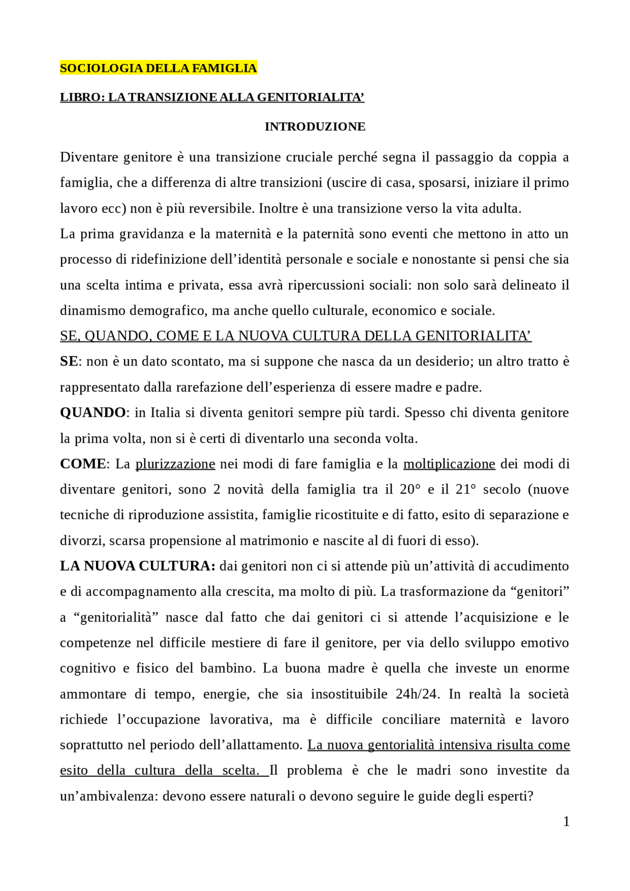 La Transizione Alla Genitorialità Docsity
