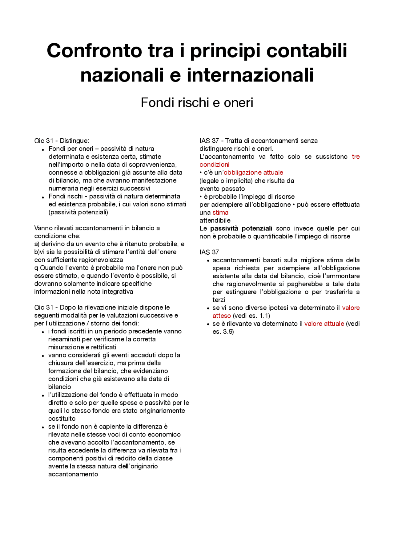 Fondi rischi e oneri IFRS - Docsity