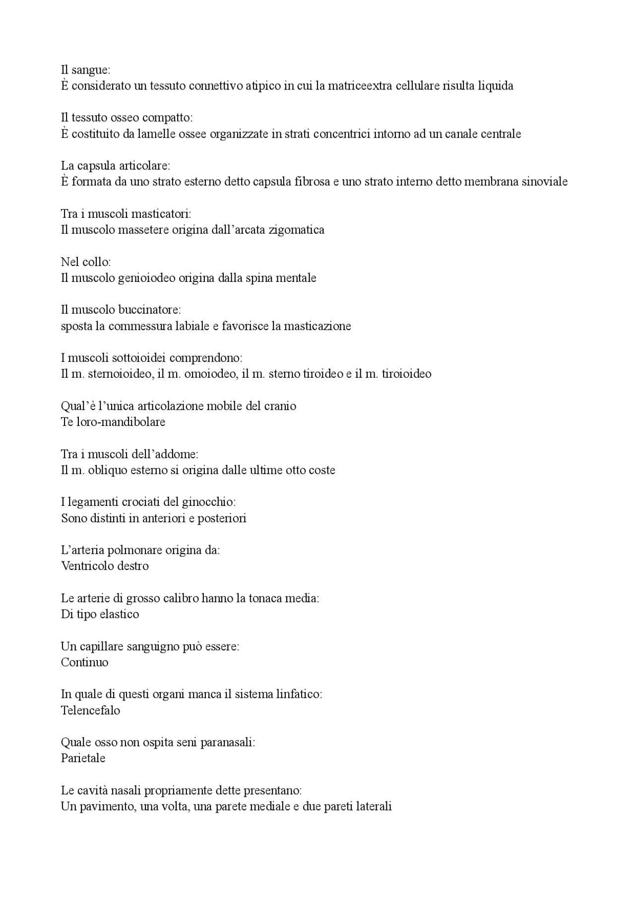 Domande Esame Anatomia Scienze Motorie Pegaso Docsity