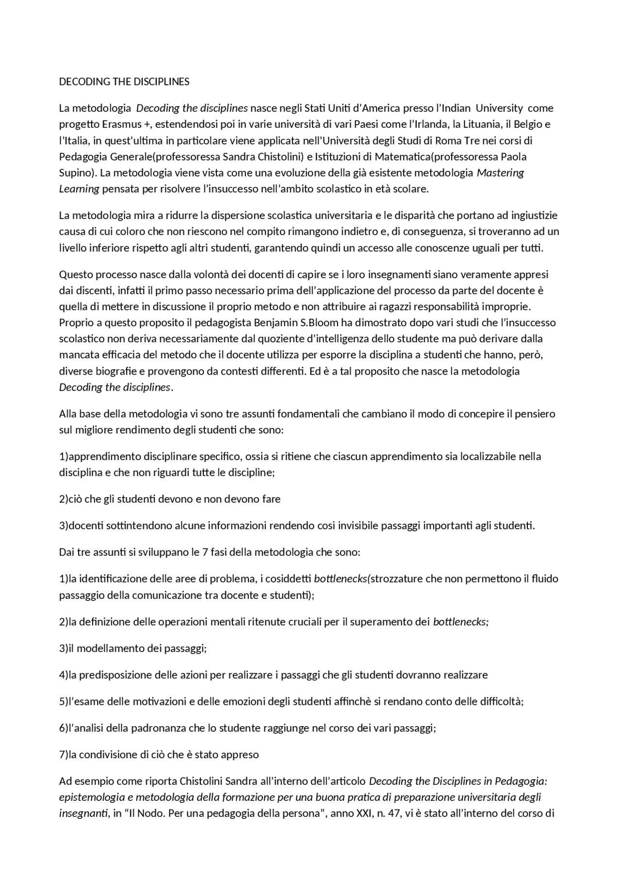 Metodologia "decoding the disciplines" - Docsity