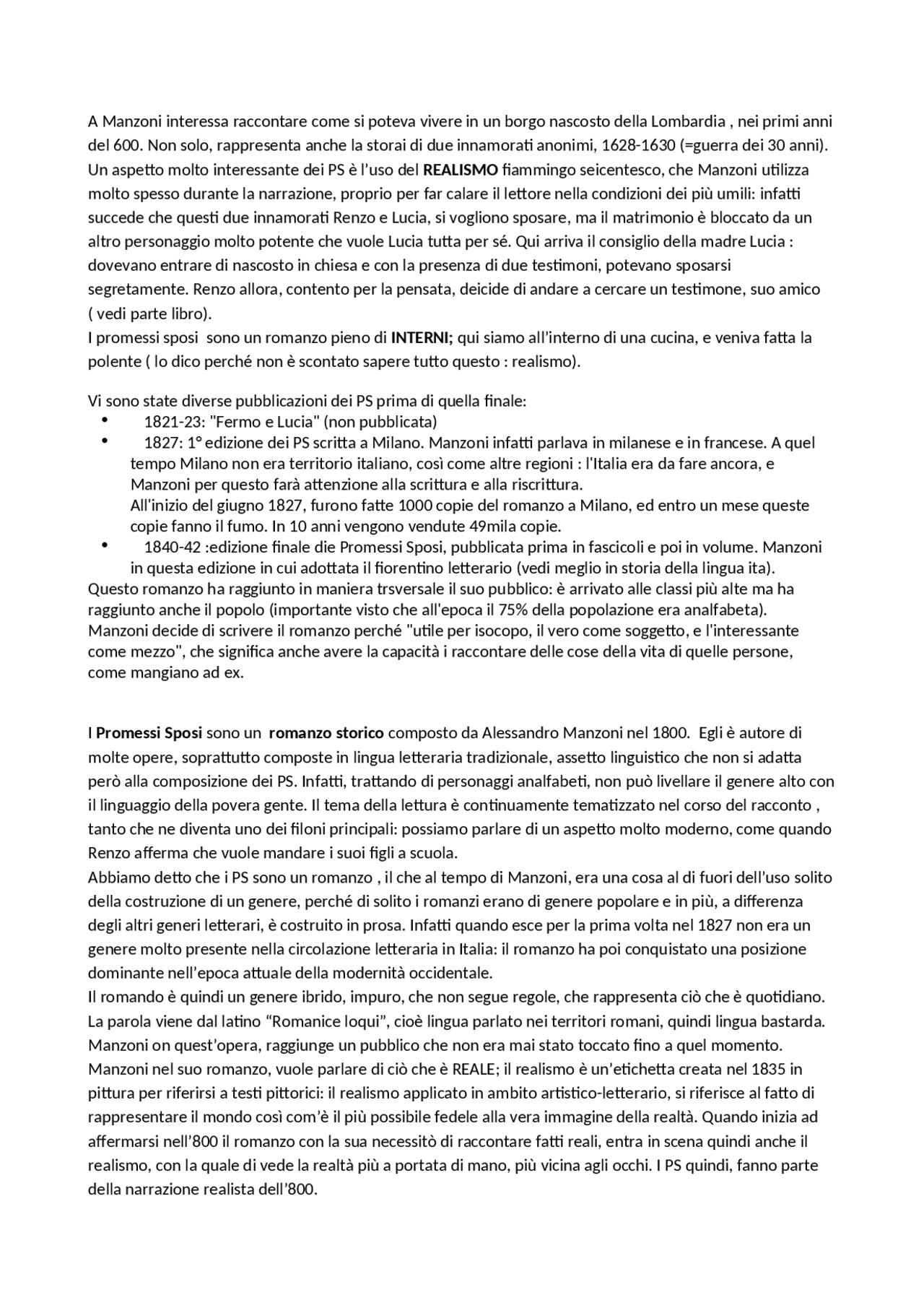 Appunti Promessi Sposi Docsity