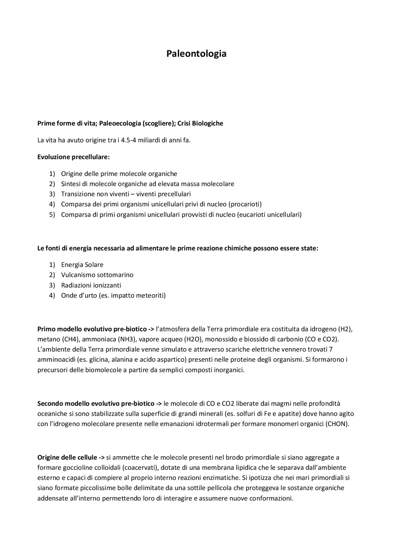 Schemi Paleontologia Seconda Parte Docsity