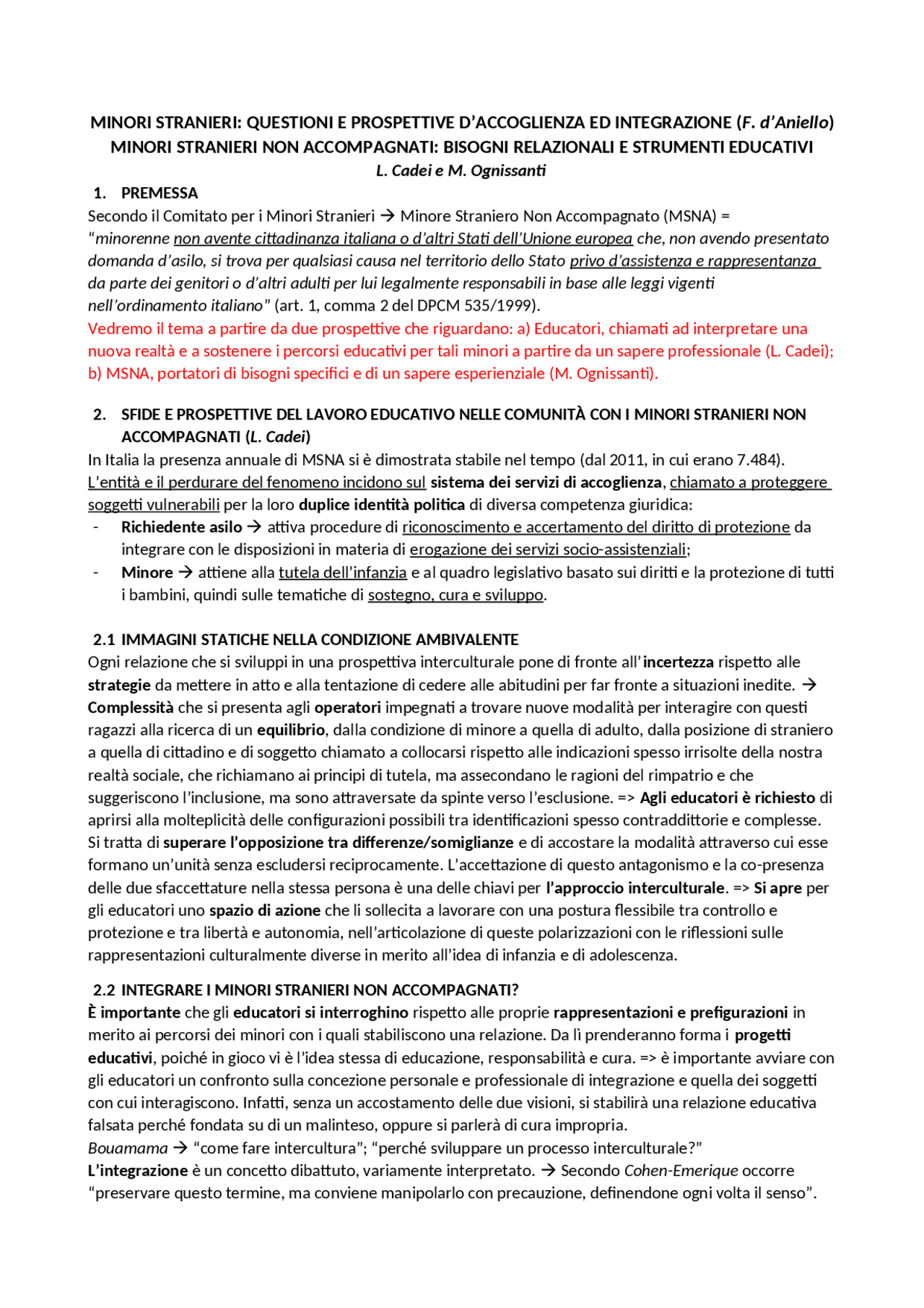 Minori Stranieri Non Accompagnati 2012 Docsity