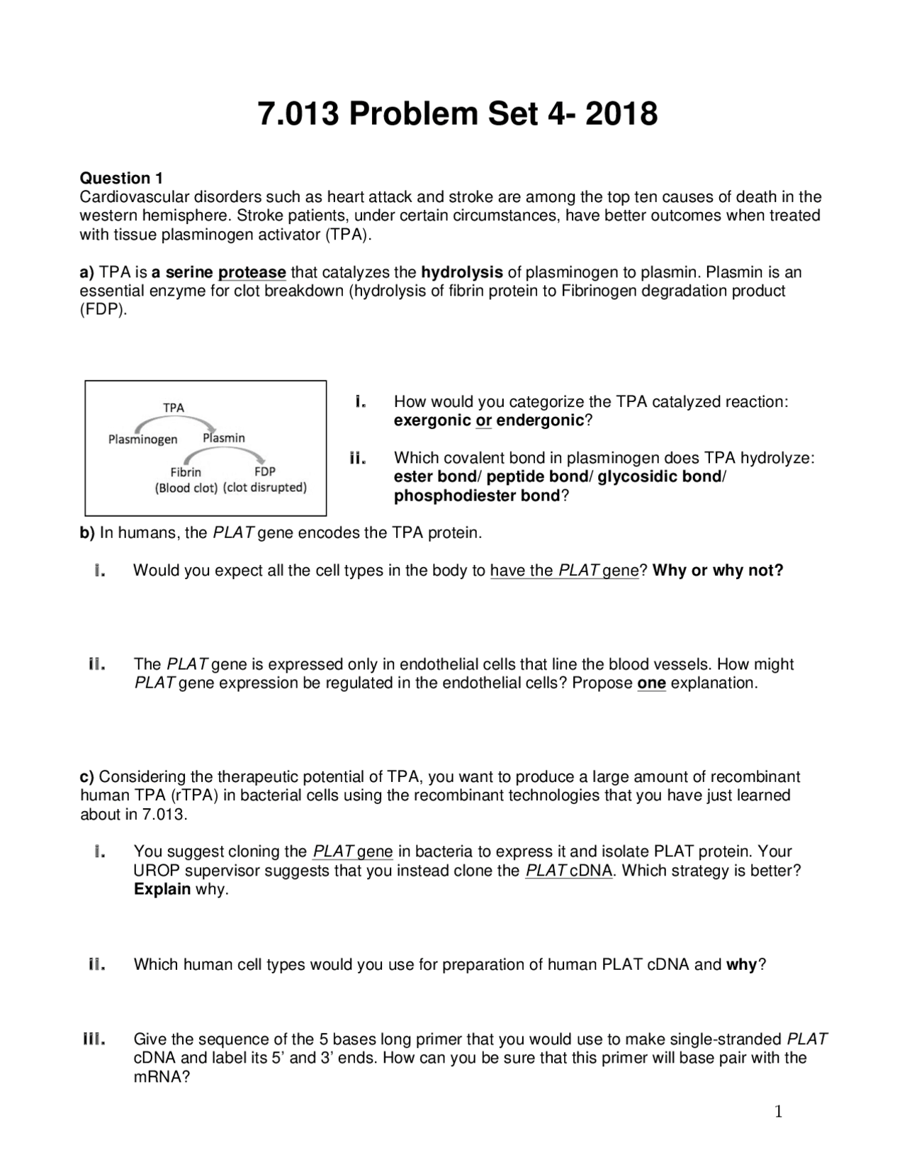 Introductory Biology Problem Set 4: Seven Questions to Solve - Docsity