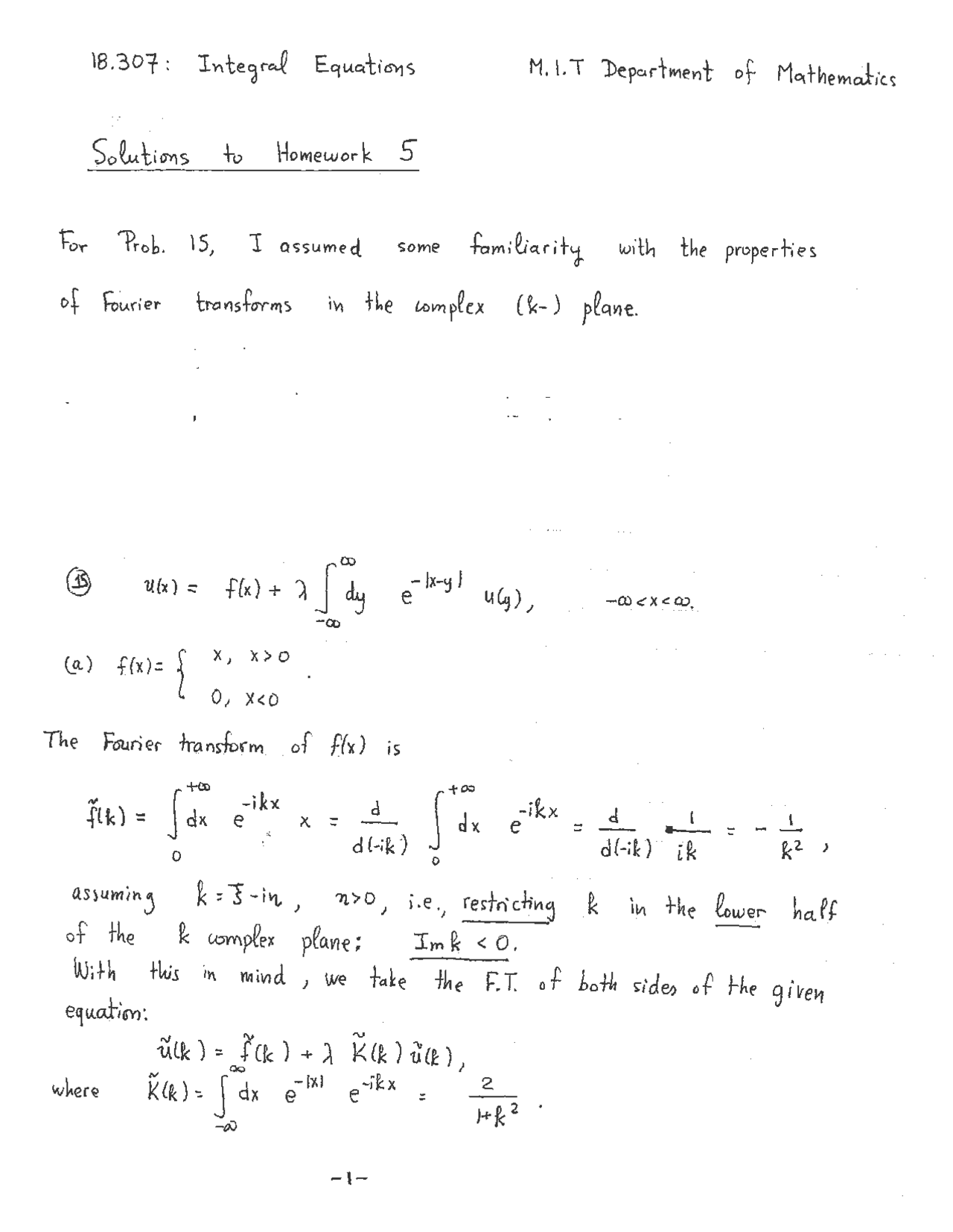Integral Equations Homework 5: Problems 15-17 with Solutions - Docsity