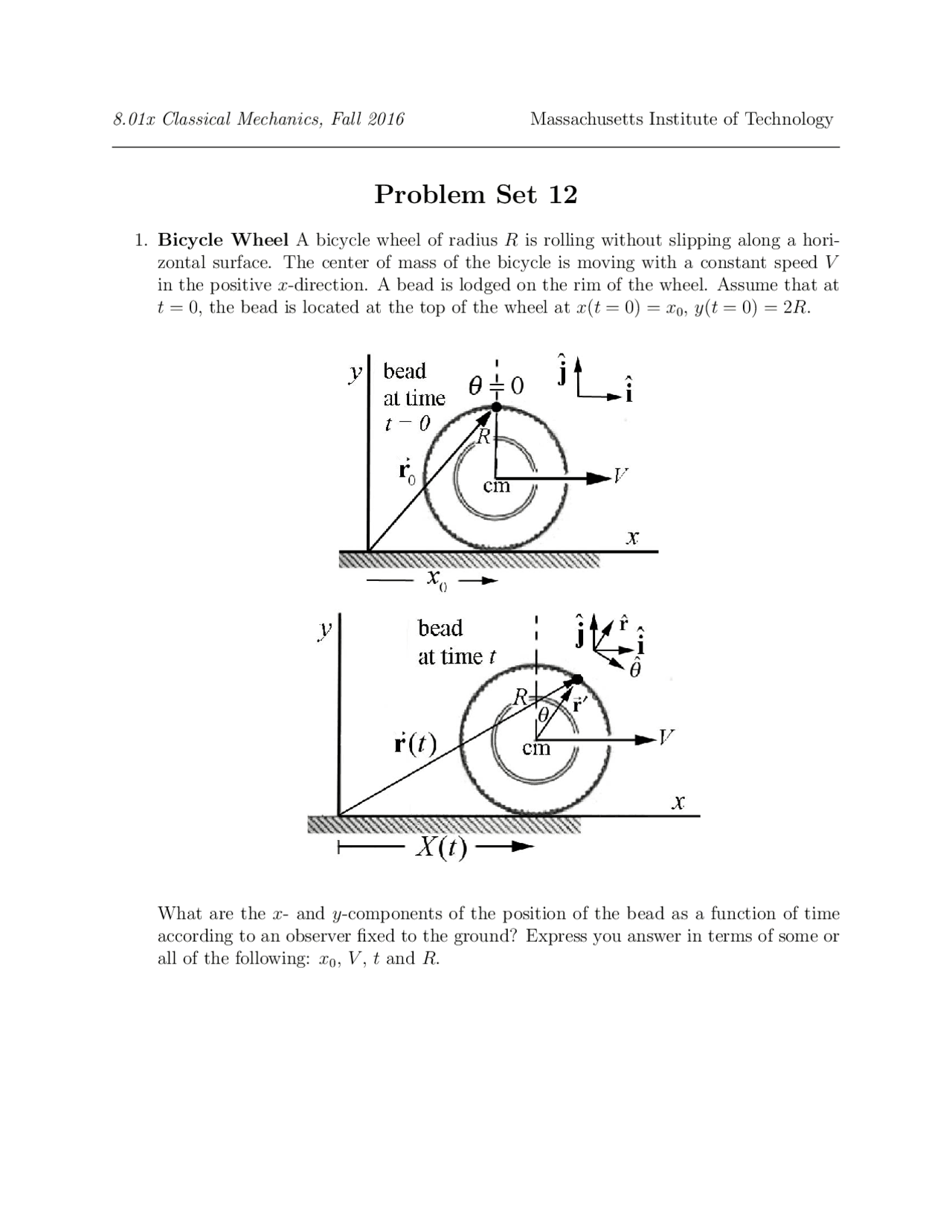 Rotations and Translation: Rolling Problem Set 12 | Classical Mechanics - Docsity