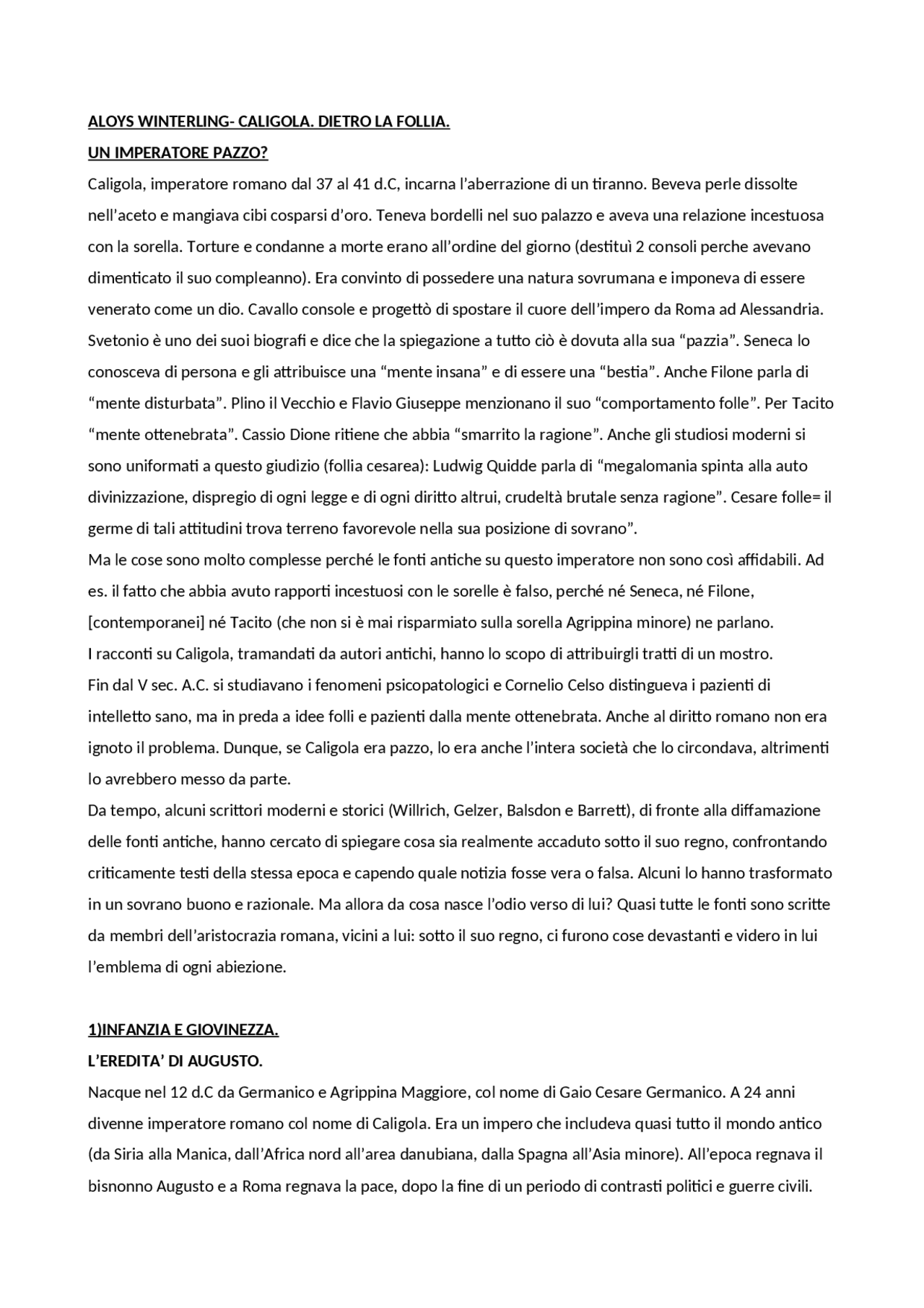Riassunto di "Caligola. Dietro la follia" - Winterling Aloys - Docsity