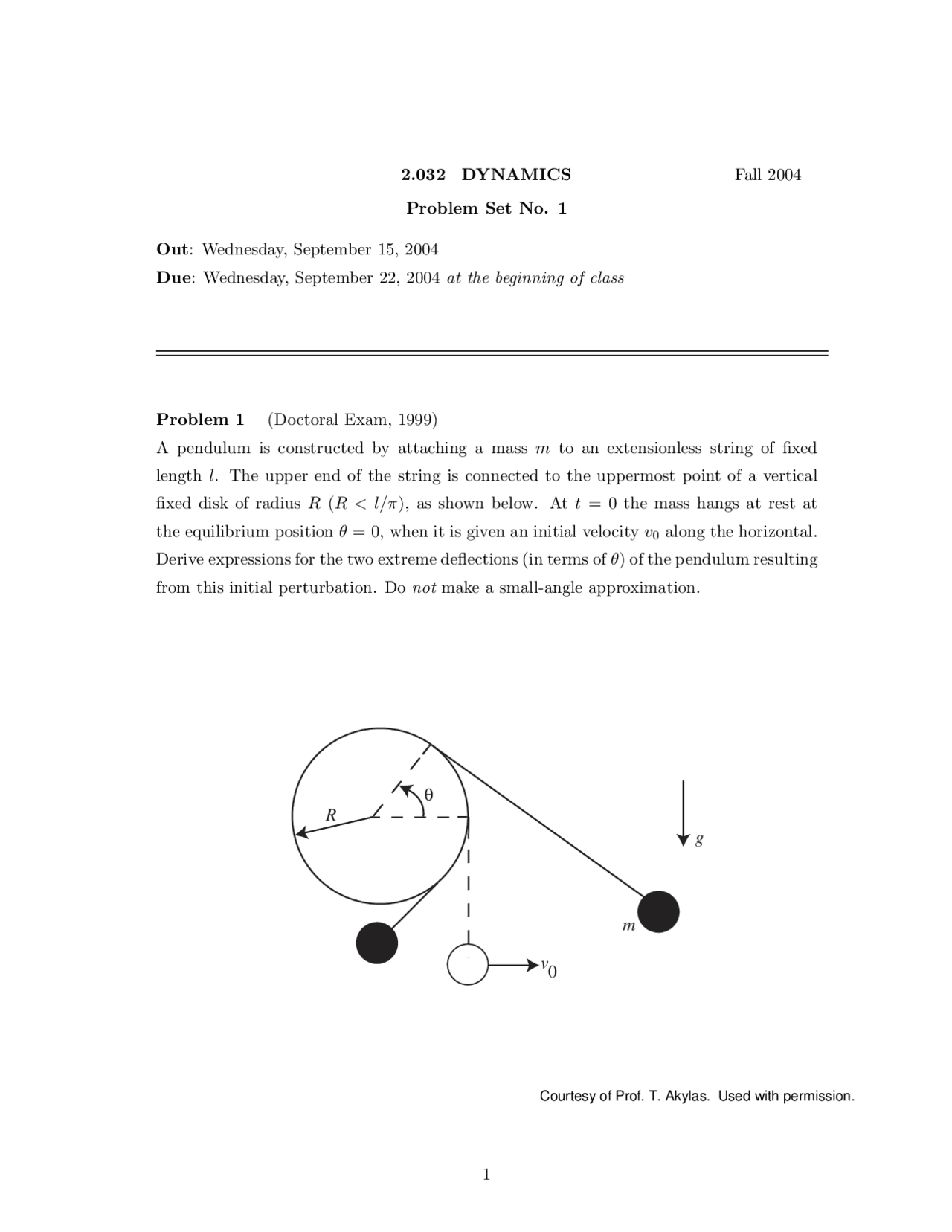 Dynamics Problem Set No 1 Five Questions Docsity