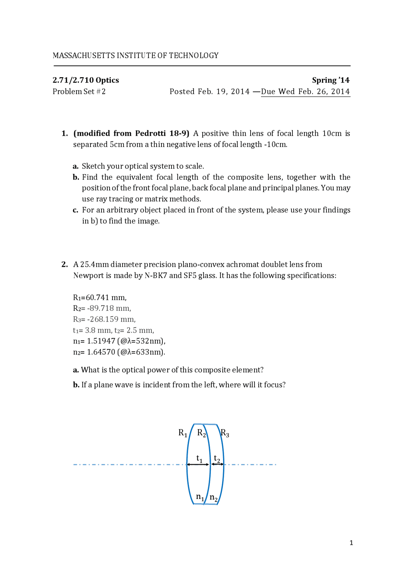 Optics Problem Set 2 Five Questions To Solve Docsity
