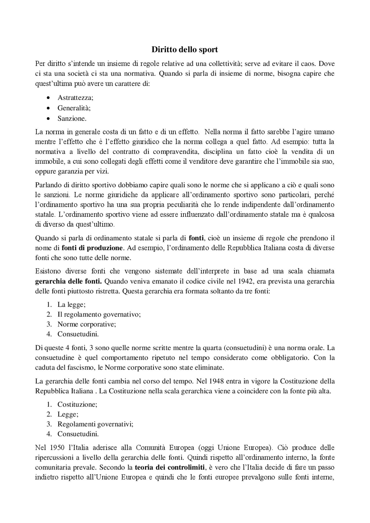 Diritto dello sport scienze motorie - Docsity