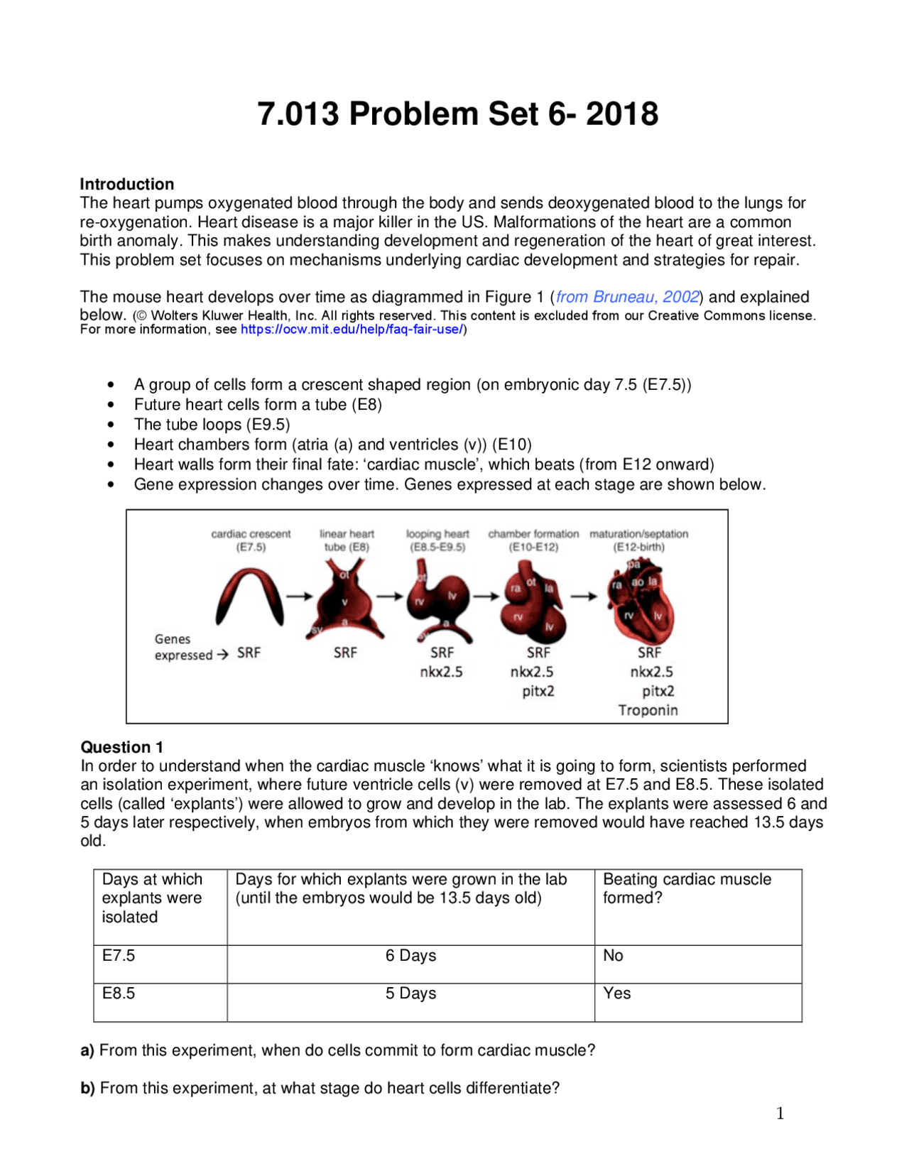 Introductory Biology Problem Set 6 Five Questions Docsity