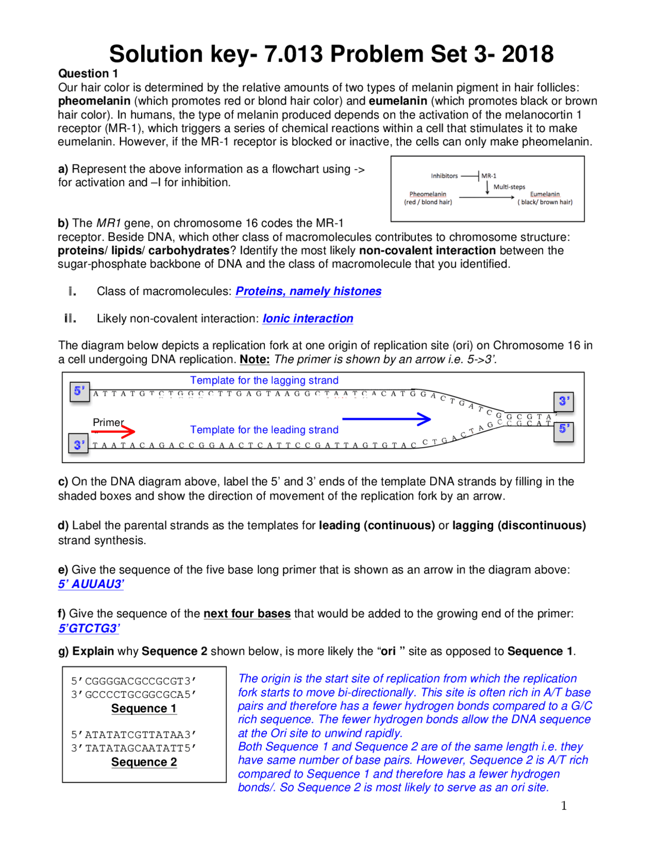 Introductory Biology Problem Set 3 With Solutions Docsity