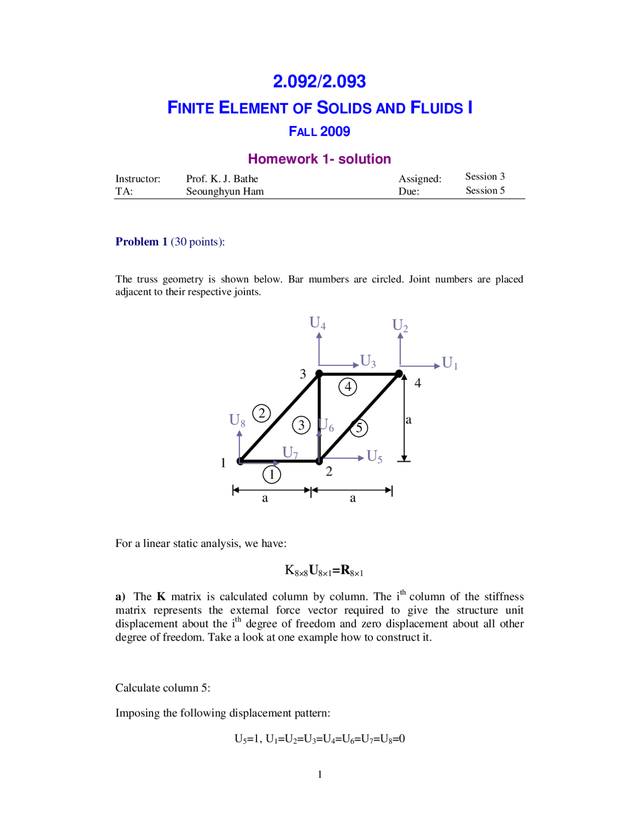 Finite Element Analysis Of Solids And Fluids I Homework 1 With