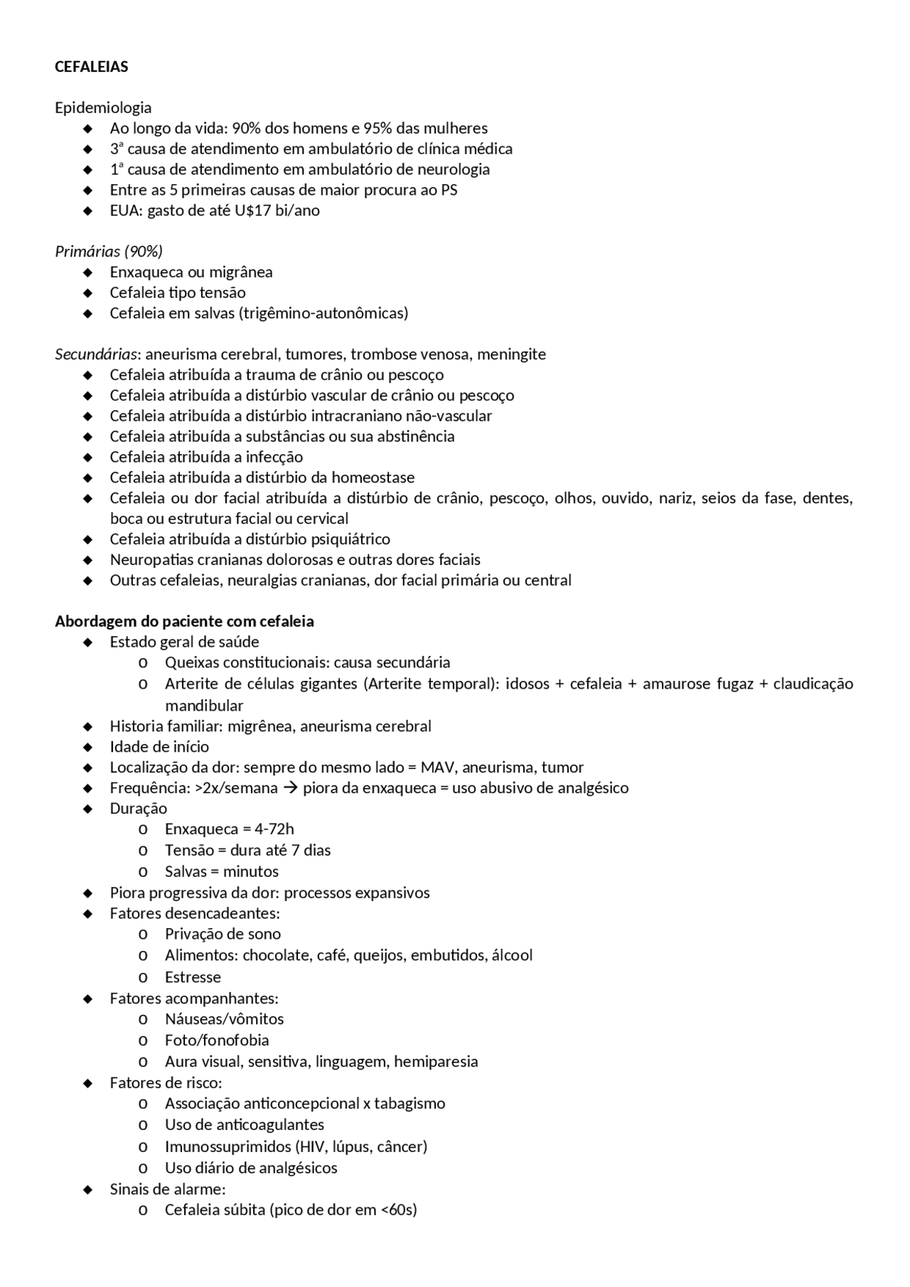 Fisiopatologia em Cefaleias - Docsity
