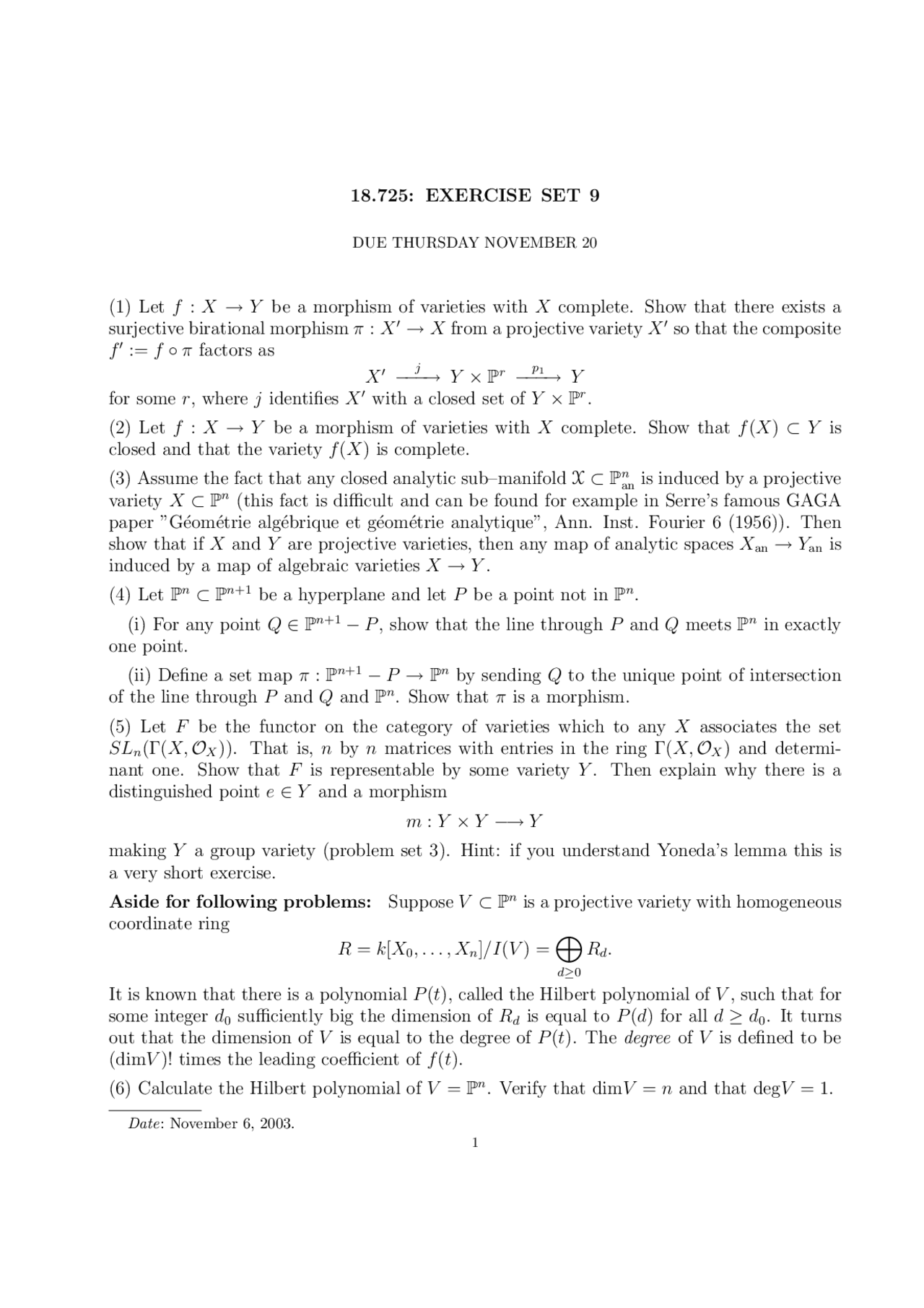 Curves Practice Problem Set 9 Algebraic Geometry Docsity