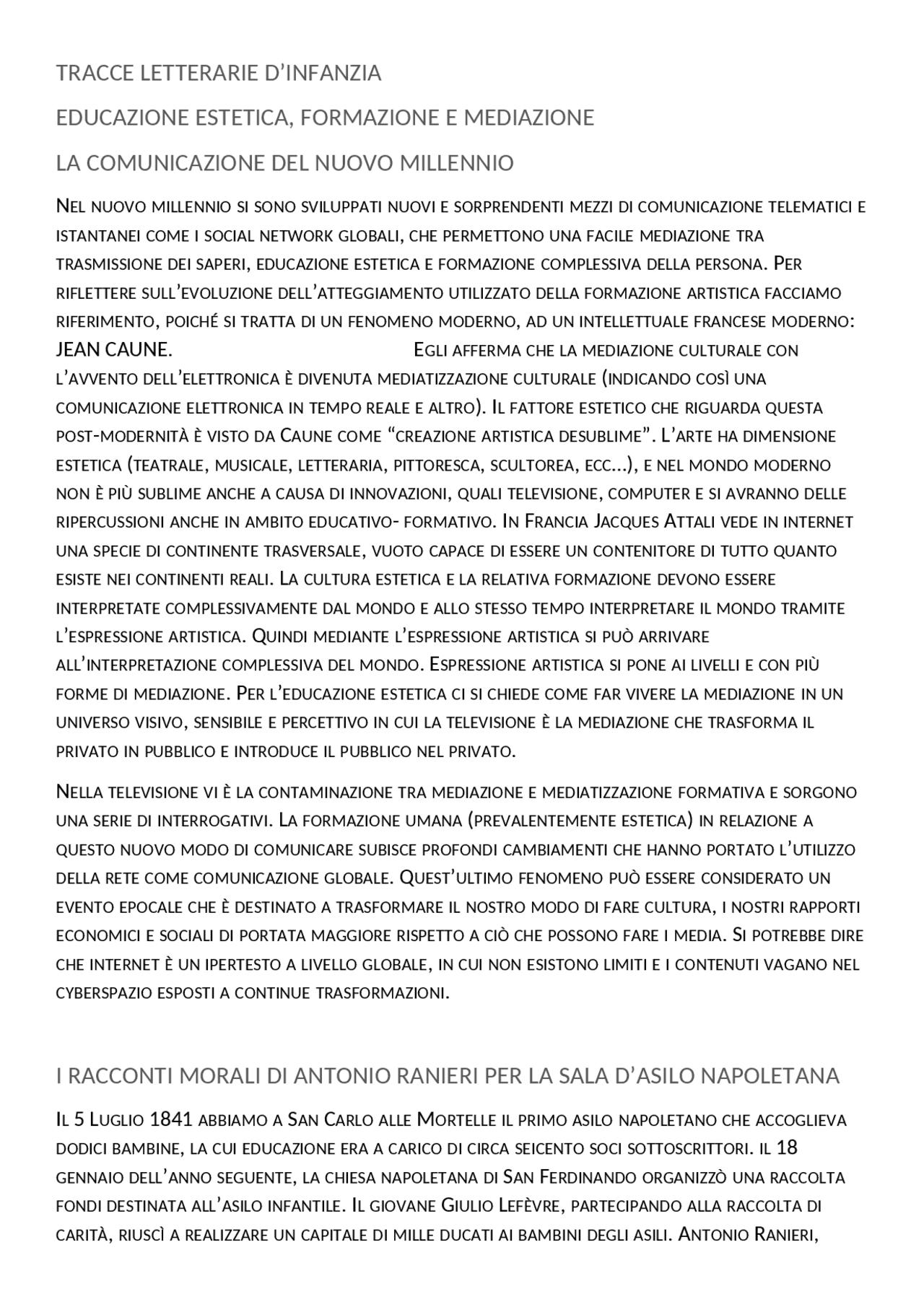 Tracce Letterarie Dinfanzia Acone Docsity