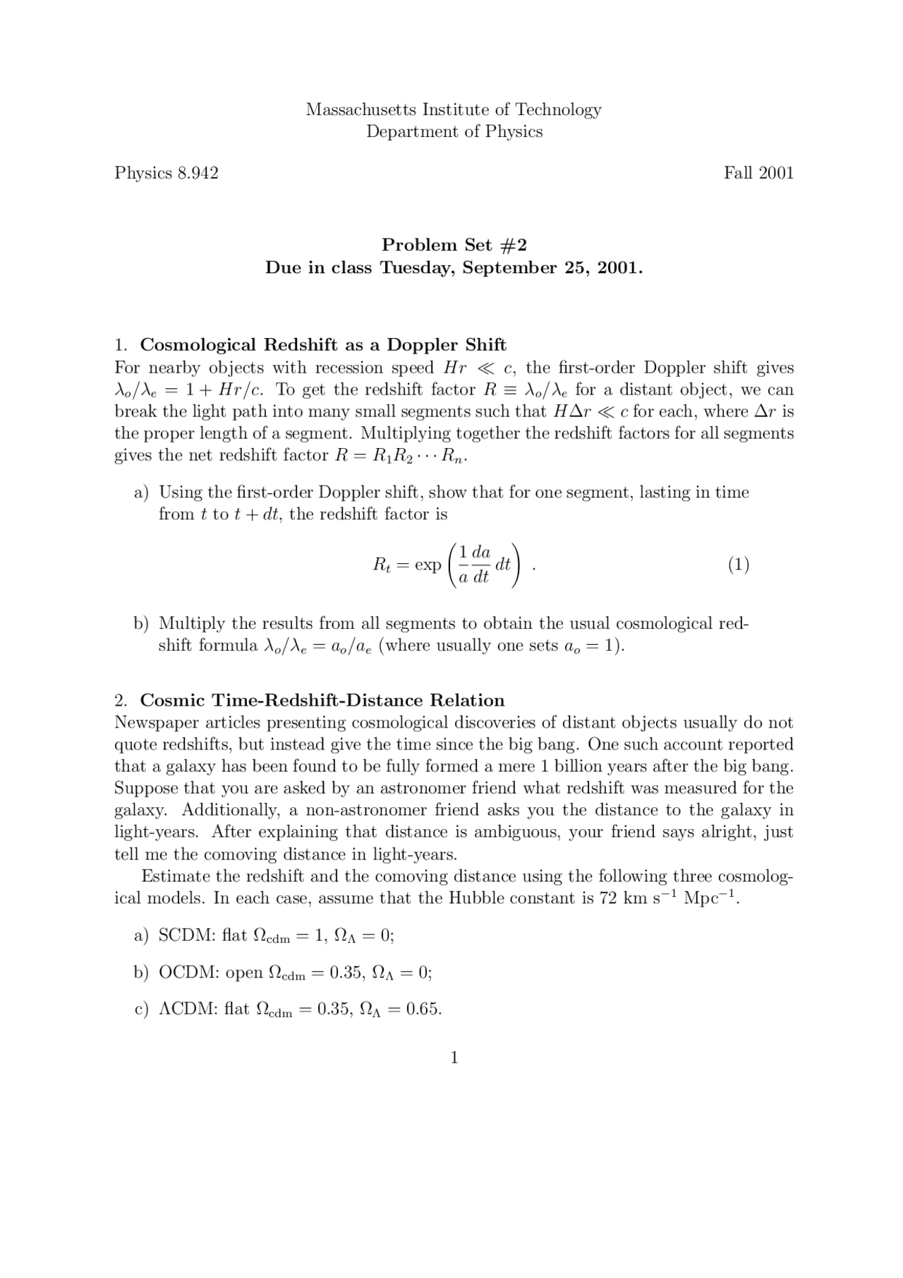 Cosmological Redshift Cosmic Time Redshift Distance Relation