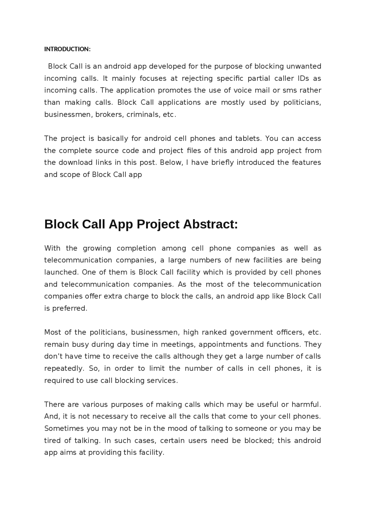 Block Call Project Report With Source Code Lab Reports Javascript