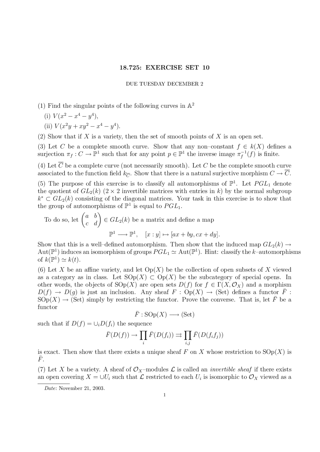 How to Study Curves Problem Set 10 - Docsity