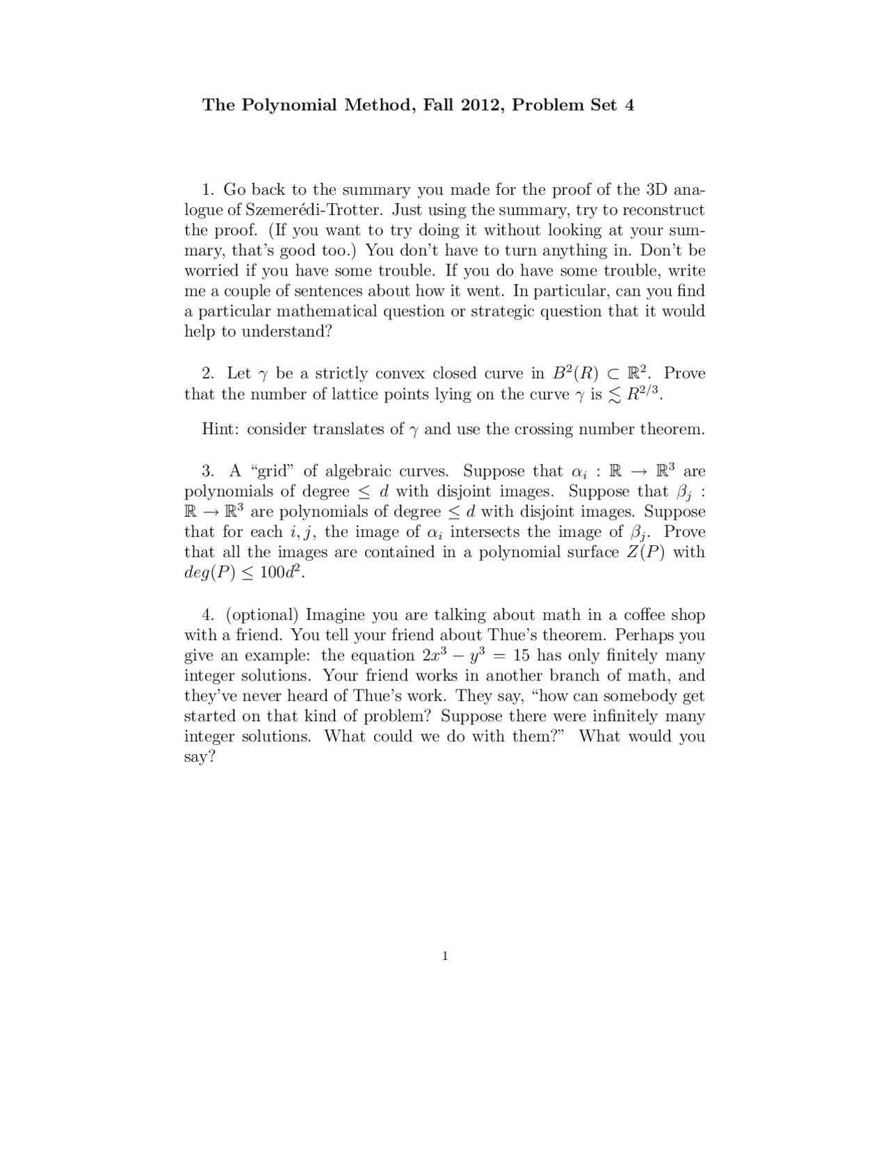 The Polynomial Method Problem Set 4: Questions to Solve | Exercises ...
