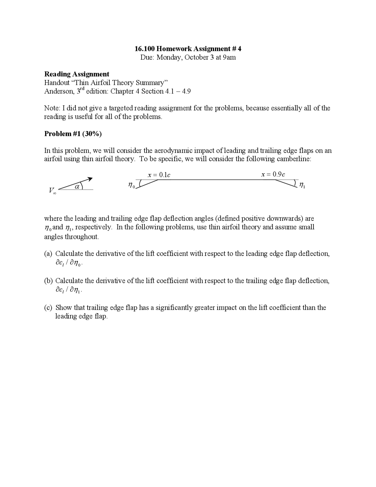 Thin Airfoil Theory And Vortex Lattice Methods Assignment Mit Docsity