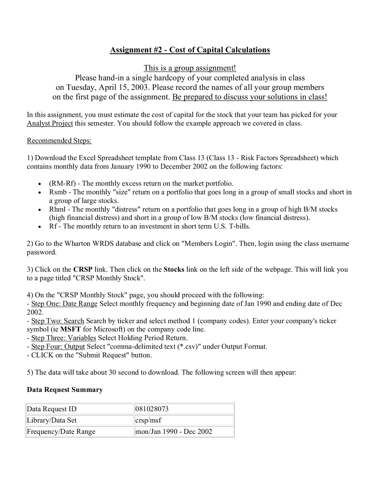 Cost Of Capital Calculations Assignment Business Analysis Using