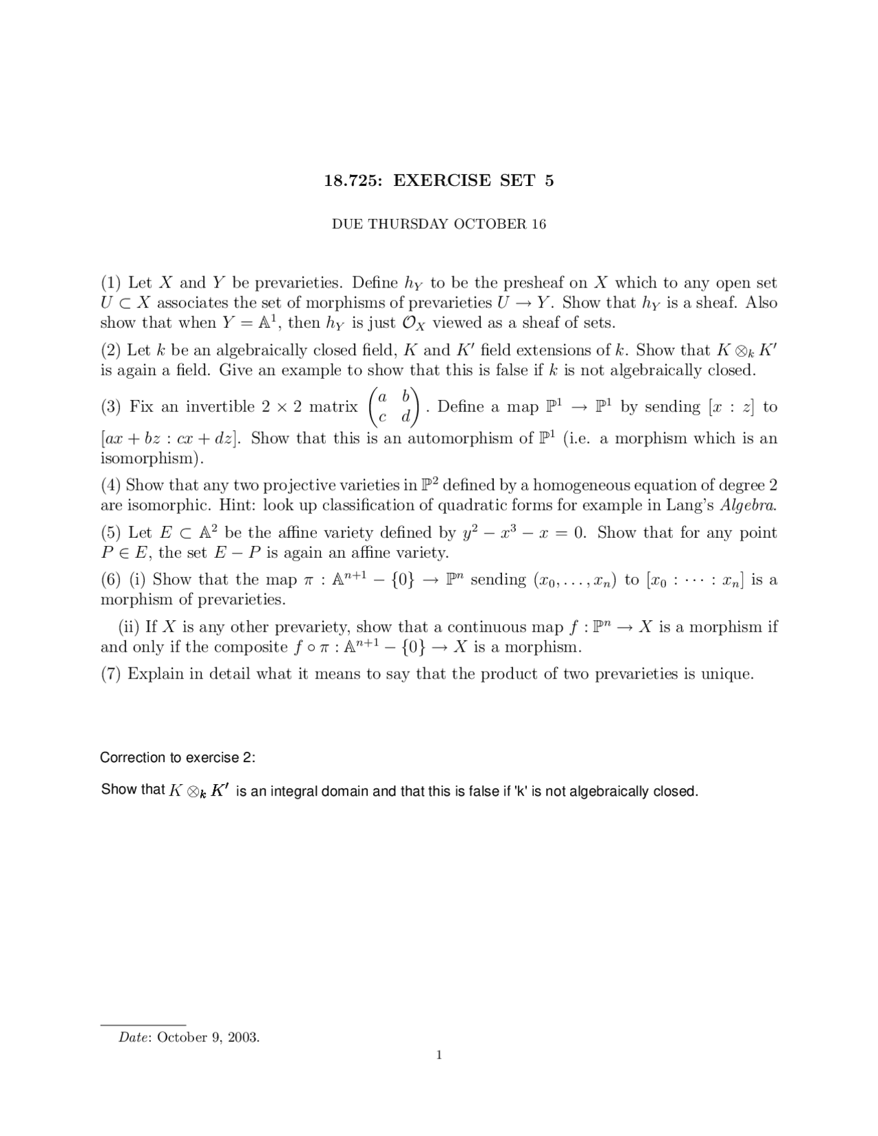 Applications Definition Of Variety And Dimension Problem Set 5