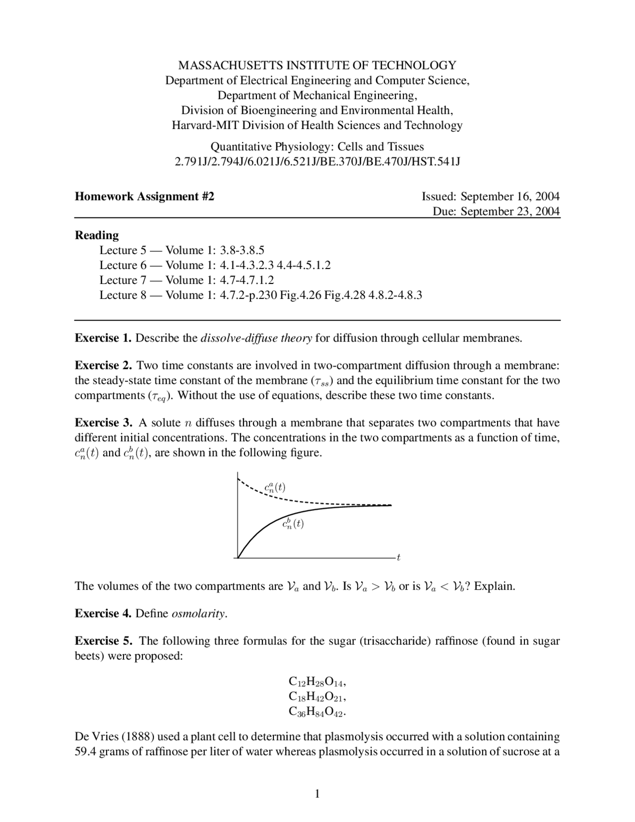 Quantitative Physiology Cells And Tissues Homework 2 Exercises And