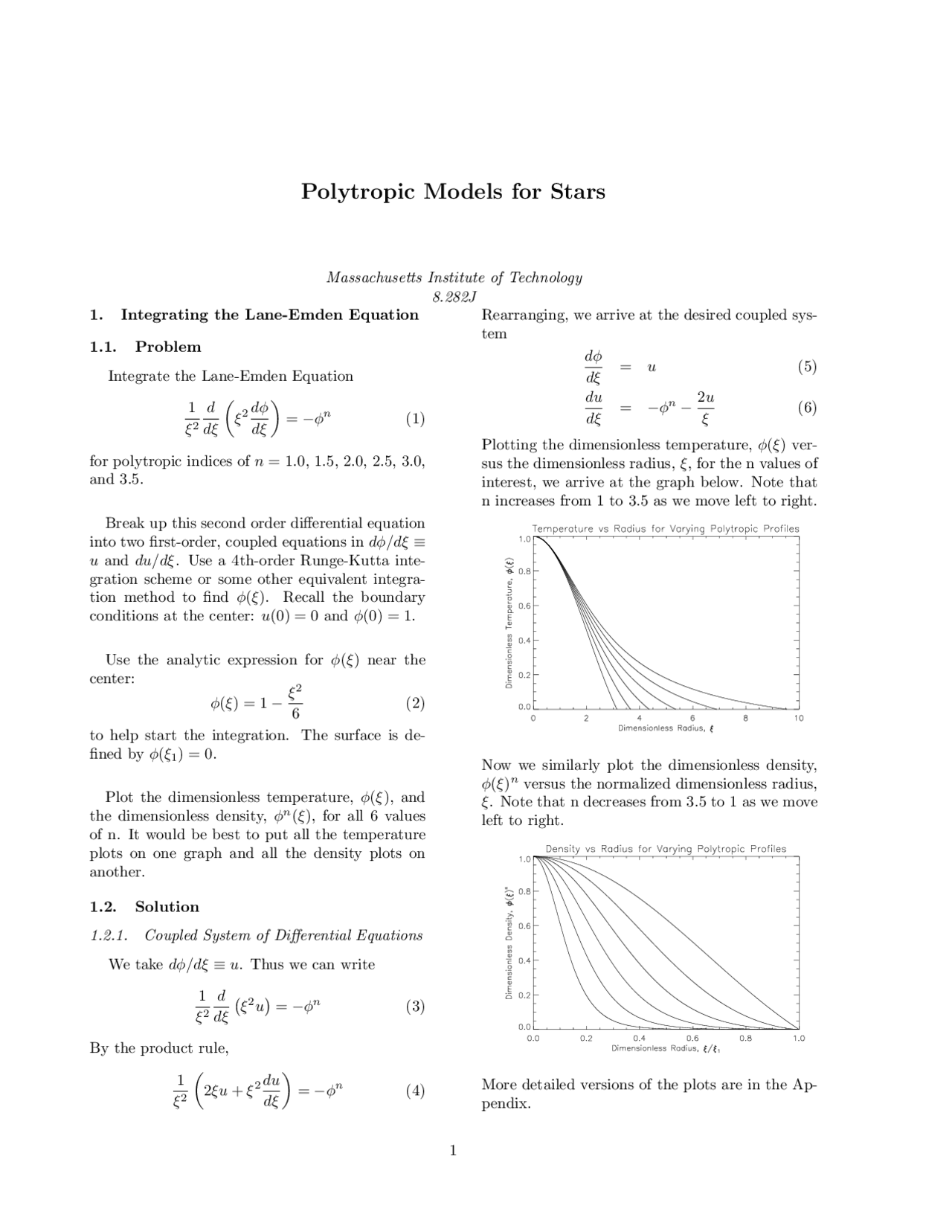Polytropic Models for Stars: Solutions Problem Set 2 - Docsity