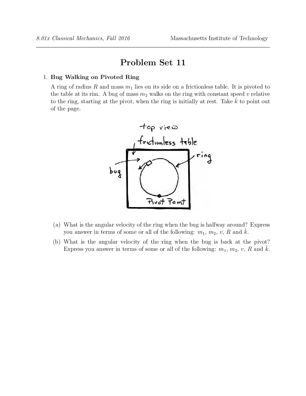 Angular Momentum Problem Set 11 | Classical Mechanics - Docsity