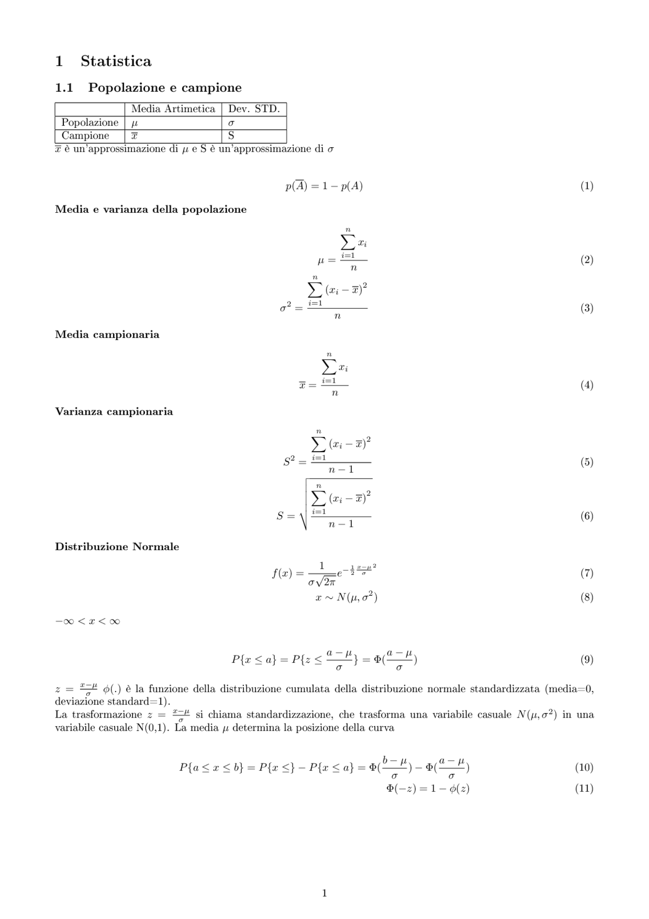 Formulario di statistica - Docsity