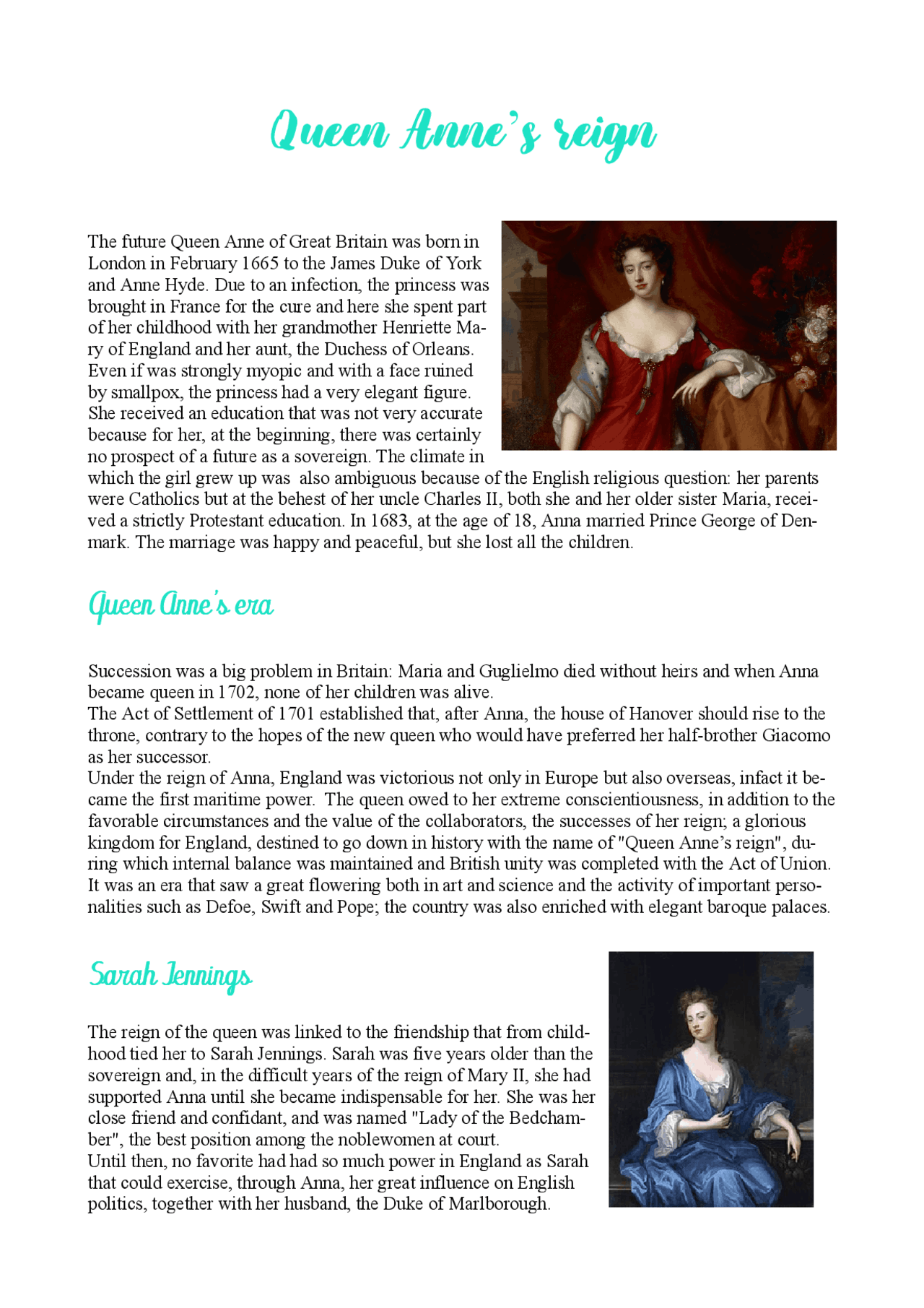 REIGN OF QUEEN ANNE STUART - Docsity