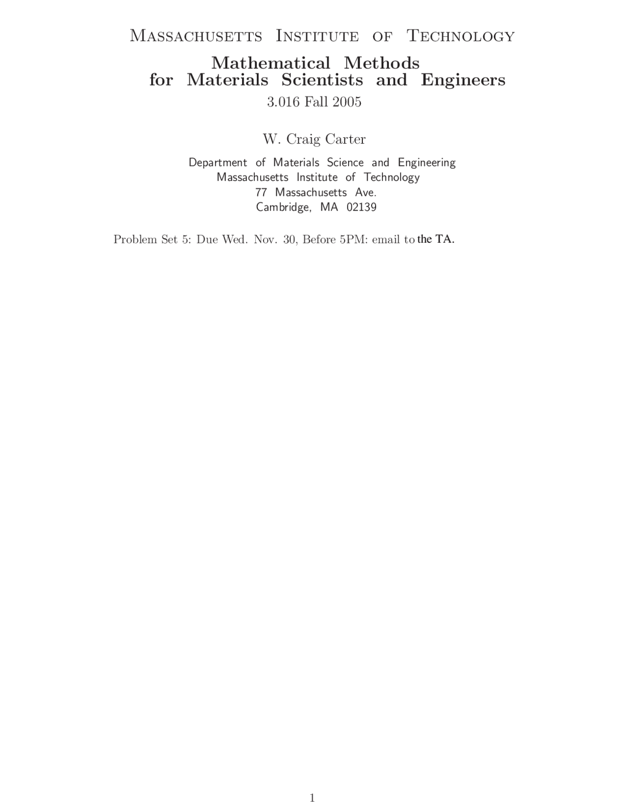 Mathematics For Materials Scientists And Engineers Problem Set 5 Docsity
