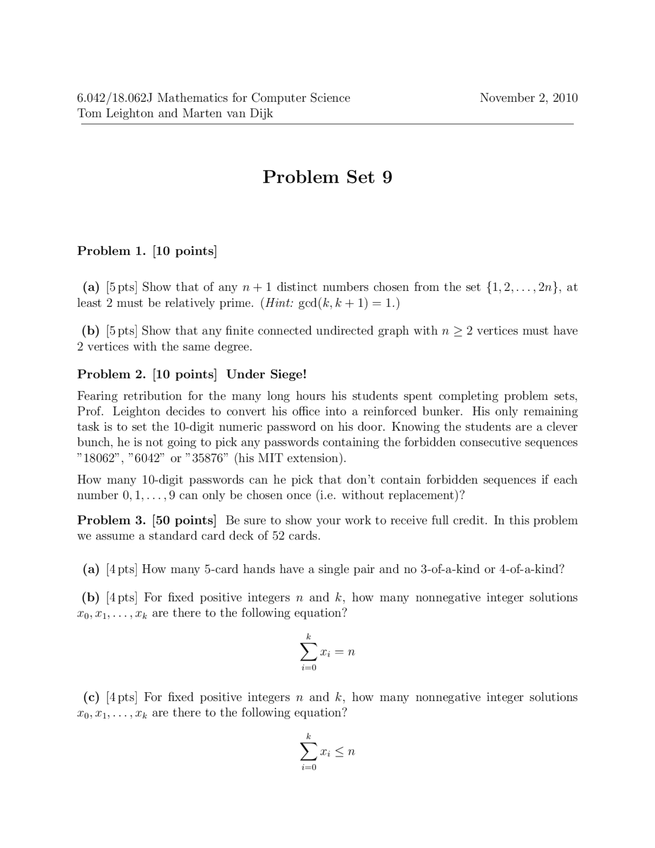 Mathematics For Computer Science Problem Set 9 Docsity