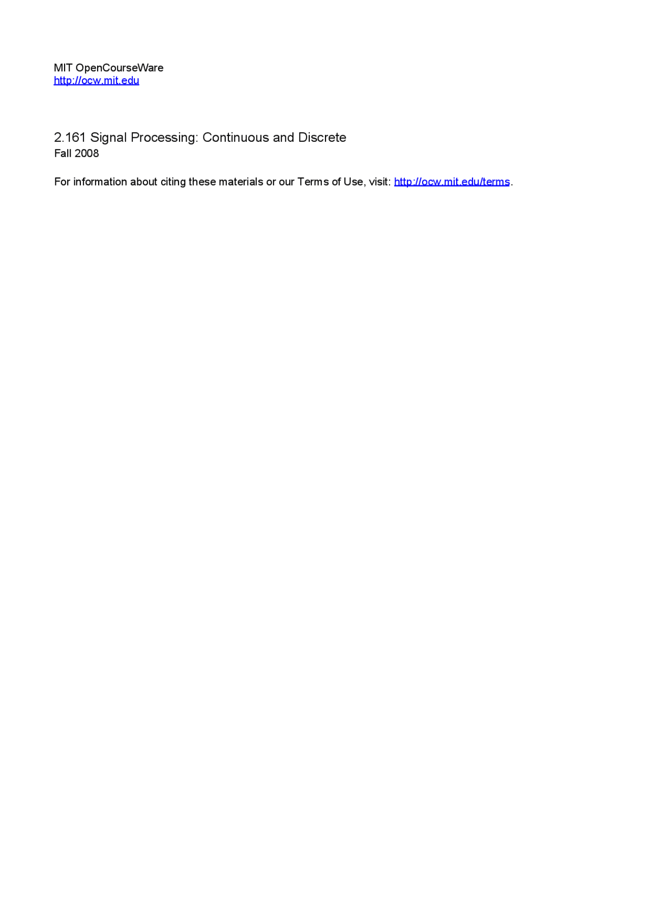 Signal Processing Continuous And Discrete Problems Set With Answers