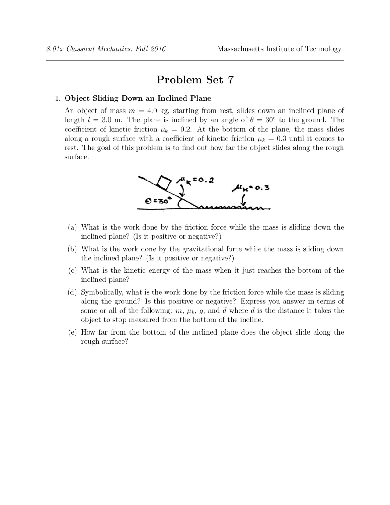 Kinetic Energy and Work in 2D and 3D Problem Set 7 | Classical Mechanics - Docsity