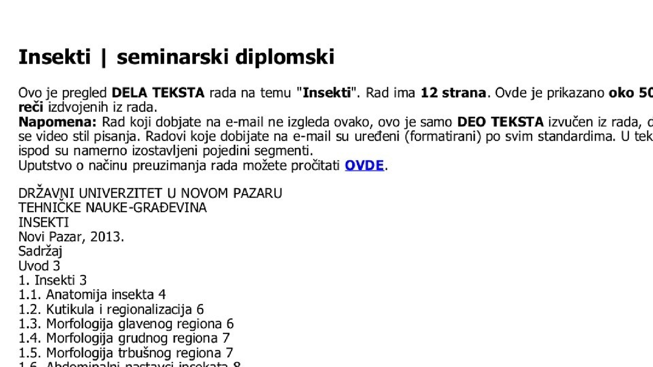 Seminarski Rad Insekti Maturalni Radovi Predlog Biologija Docsity