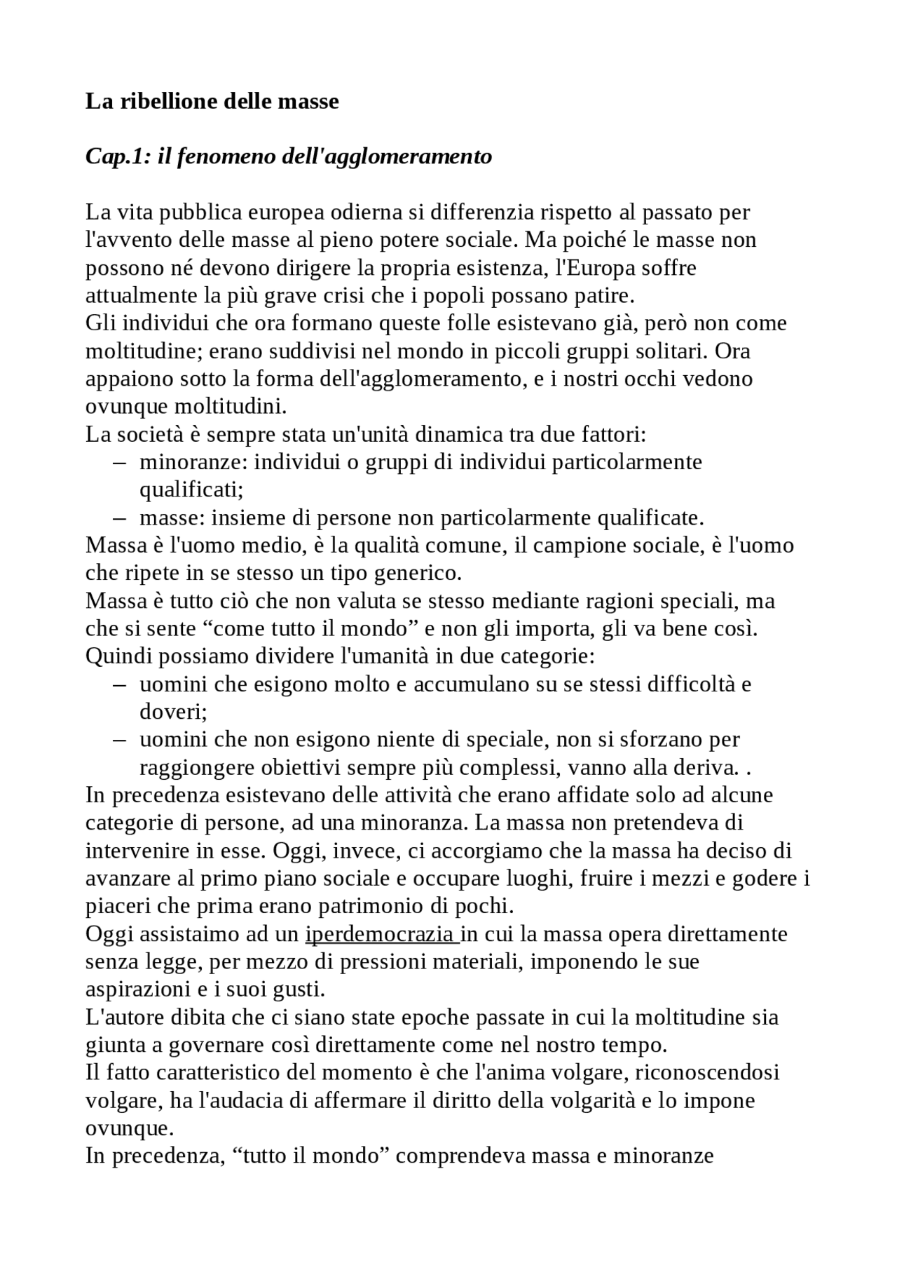La Ribellione Delle Masse Docsity