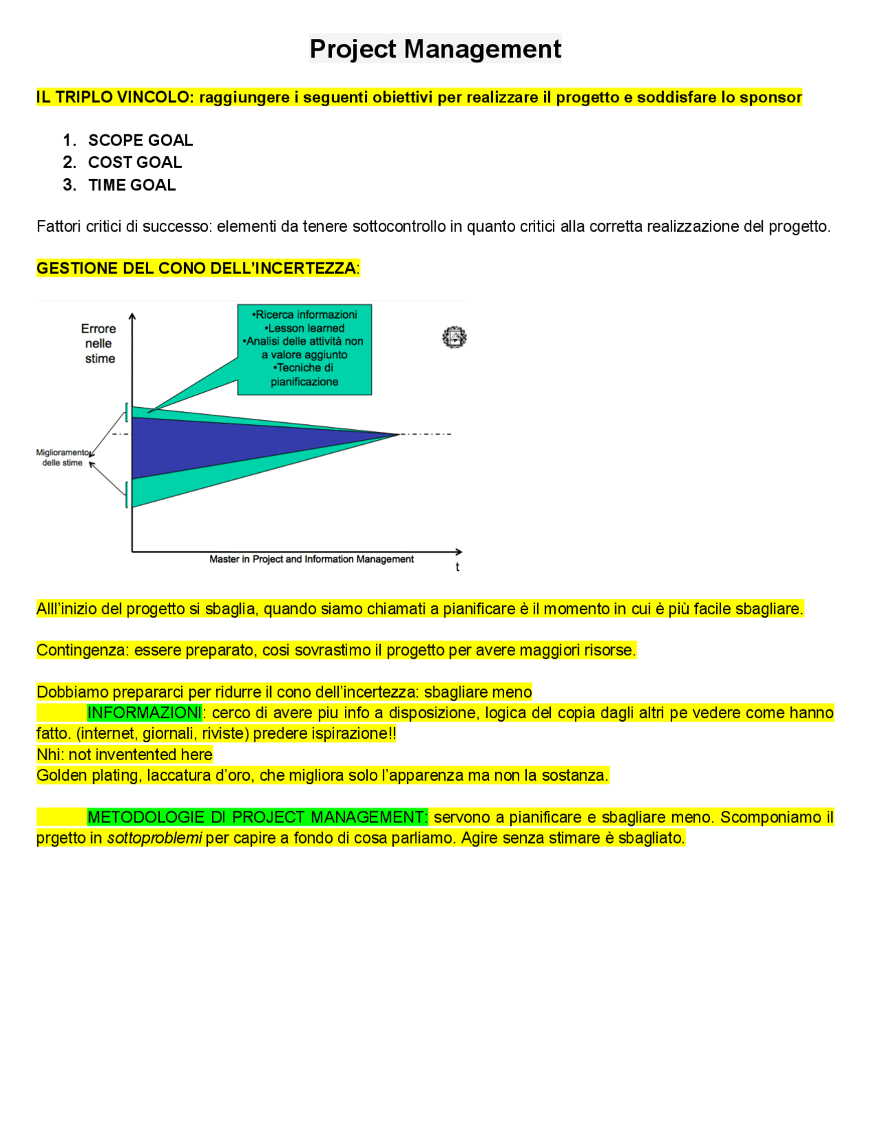 Riassunti Project Management Docsity