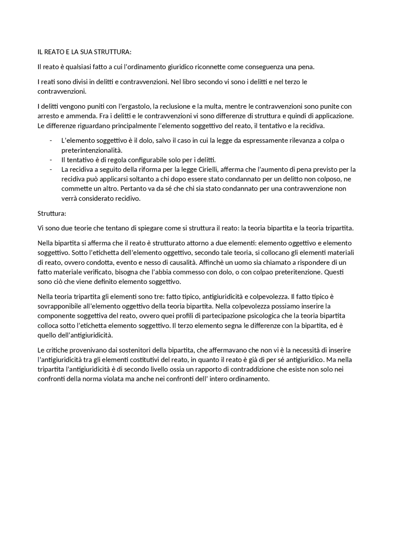Il reato e la struttura - Docsity