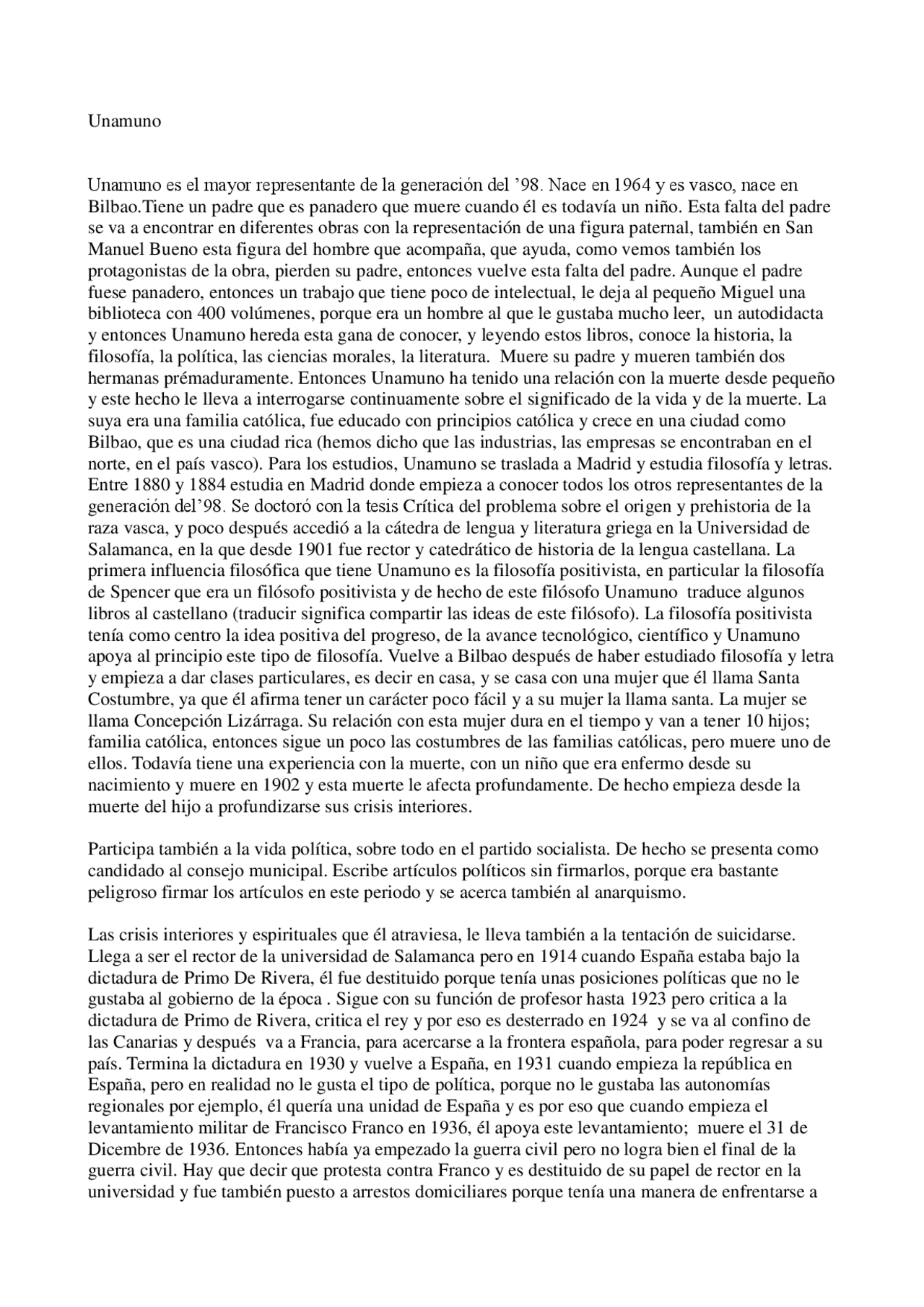 Unamuno y SAN MANUEL BUENO, MÁRTIR - Docsity