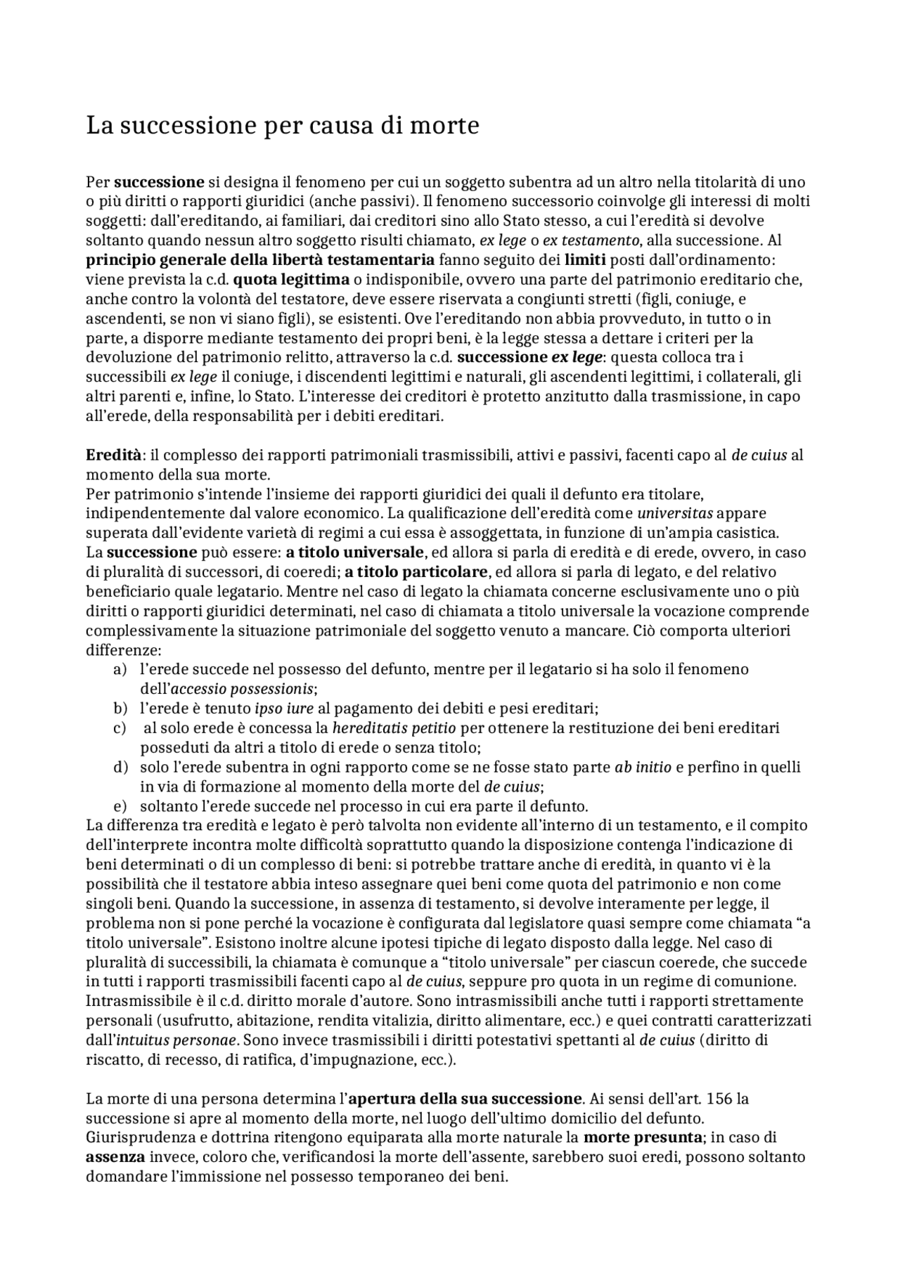 Le Successioni Mortis Causa Docsity