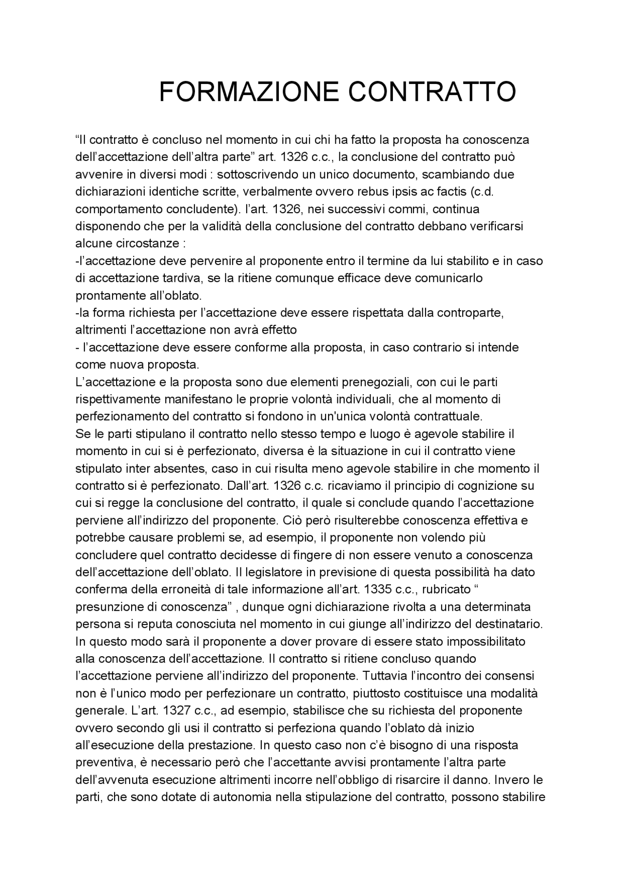 Conclusione del contratto - Docsity