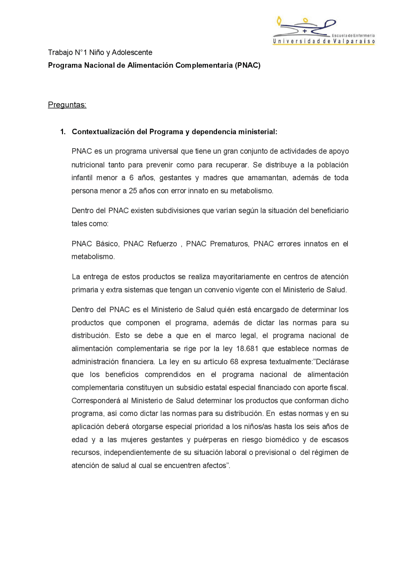 Programa de alimentación complementaria - Docsity