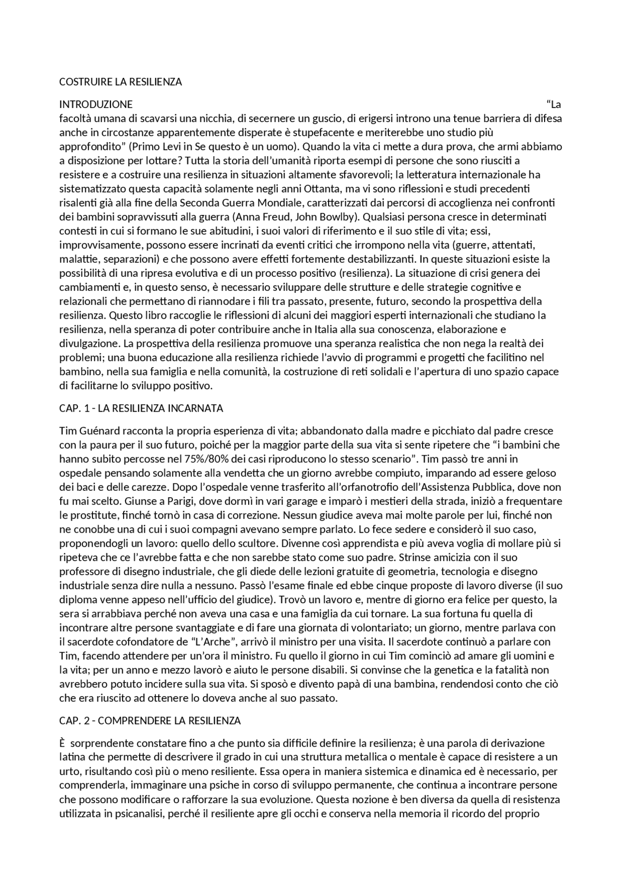 Costruire La Resilienza Docsity