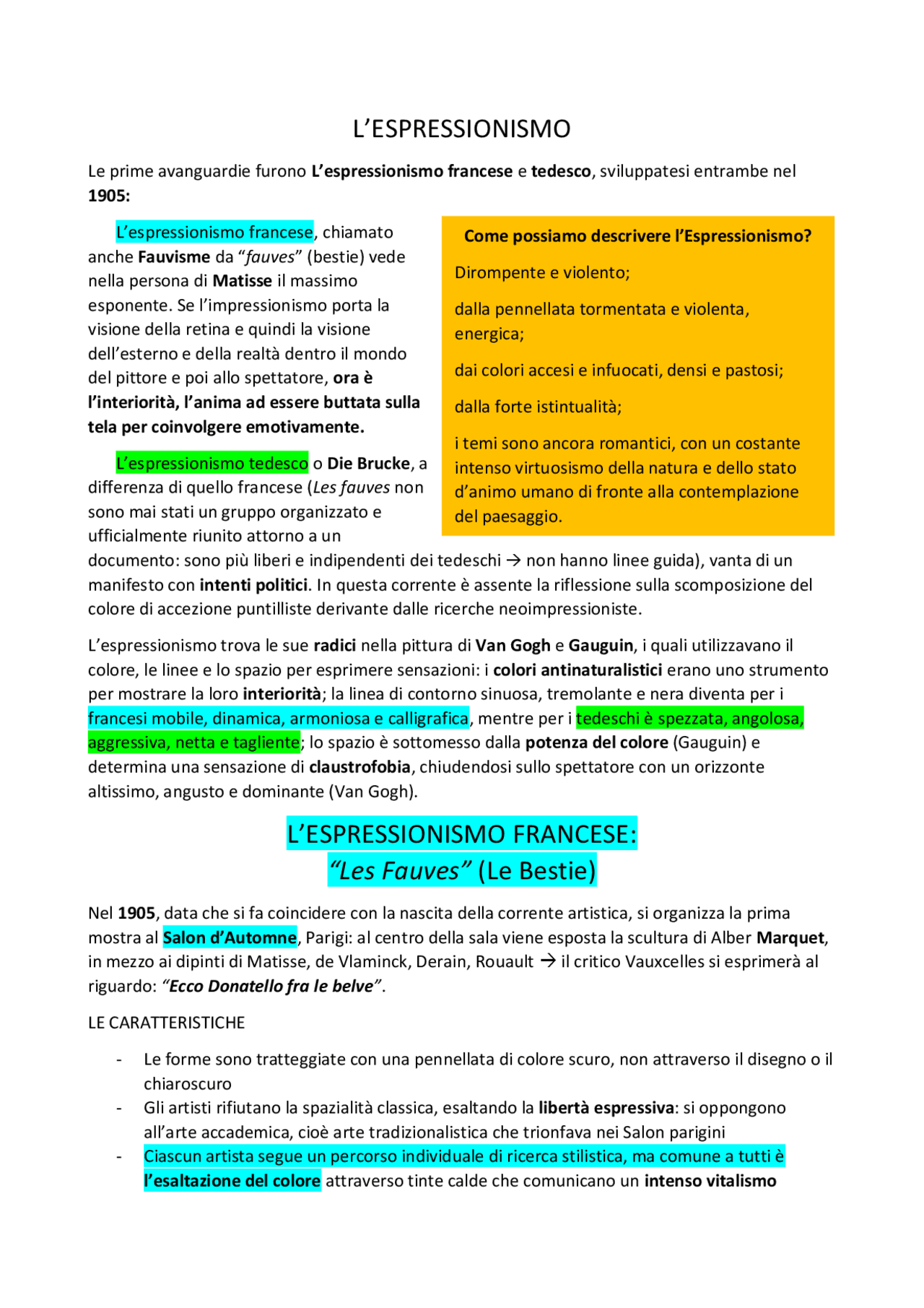 L'espressionismo francese e tedesco | Appunti di Arte e territorio | Docsity