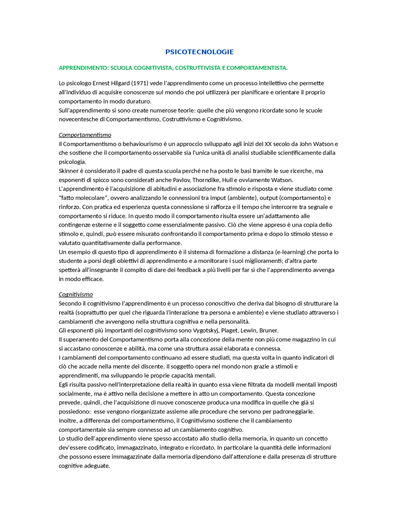 Riassunto Esame Psicotecnologie Docsity