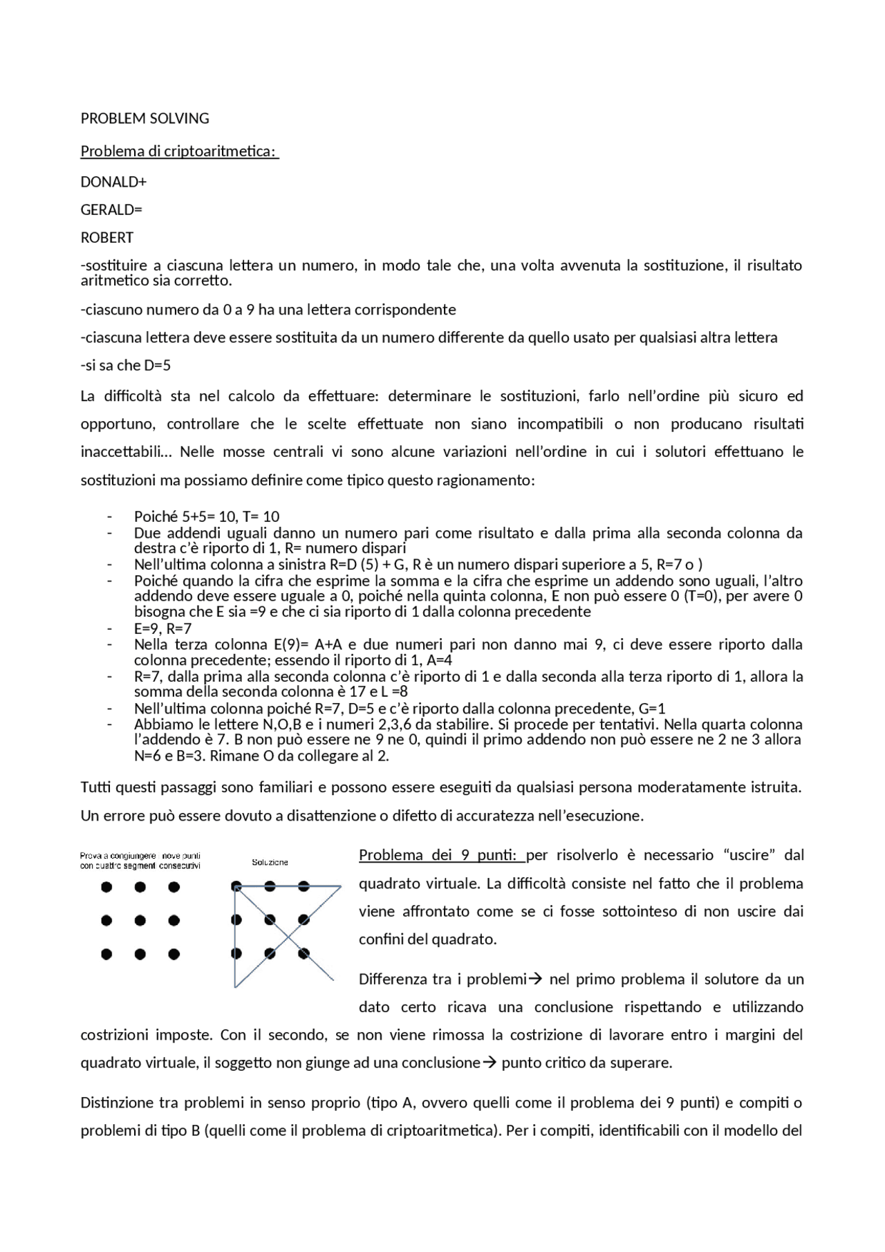 Psicologia Generale 2 parte PROBLEM SOLVING - Docsity